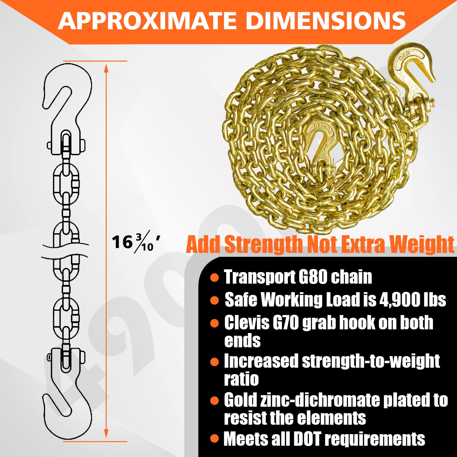 YATOINTO G80 Transport Binder Chain 5/16 Inch x 16 Foot Safety/Binder ...