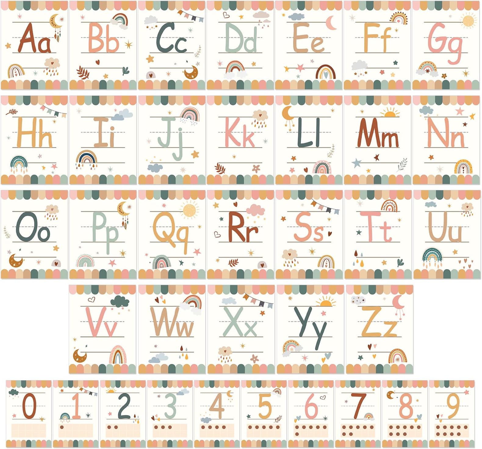 Amazon.com: 36 Pieces Alphabet Bulletin Board Set, Number ABC Posters ...
