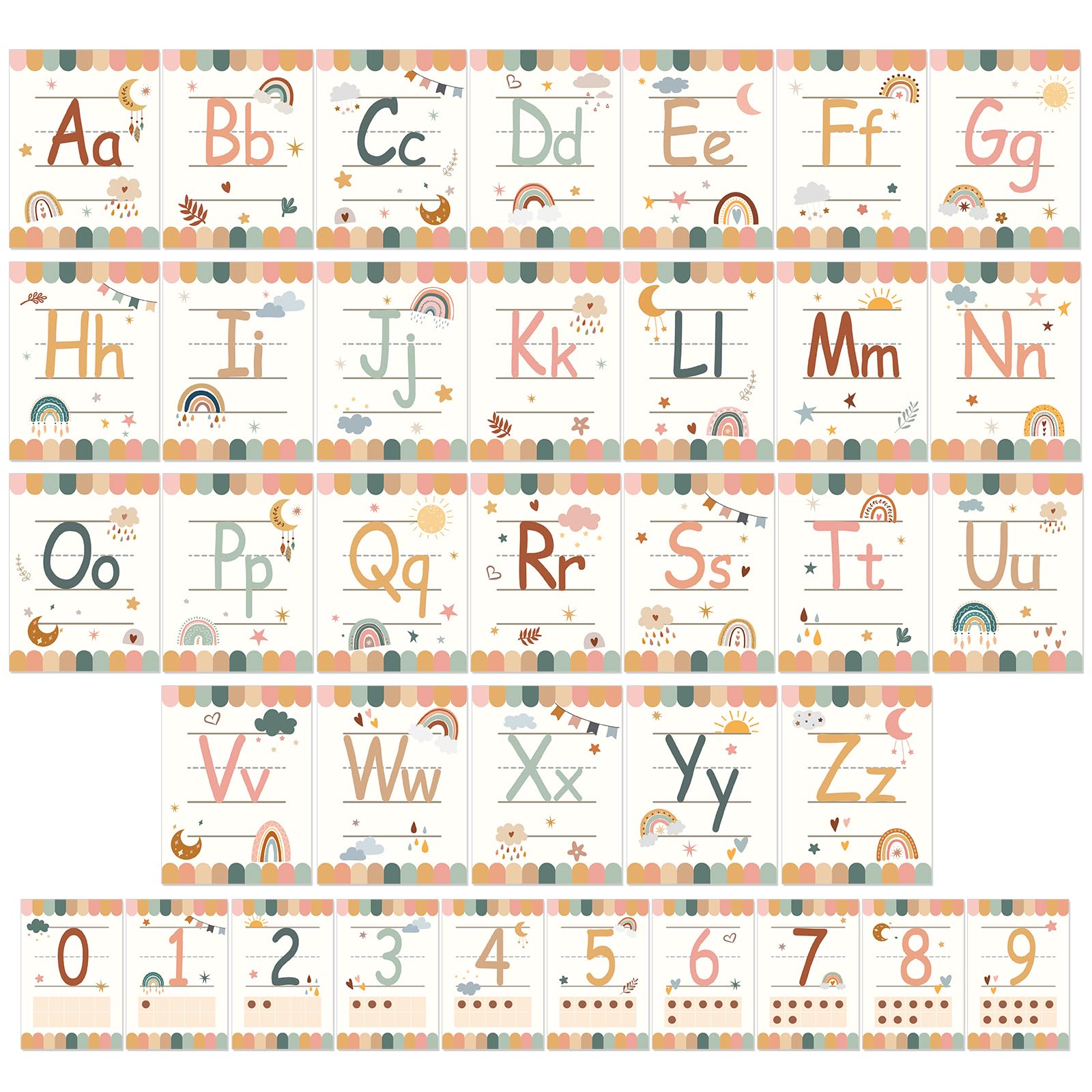 Amazon.com: 36 Pieces Alphabet Bulletin Board Set, Number ABC Posters ...