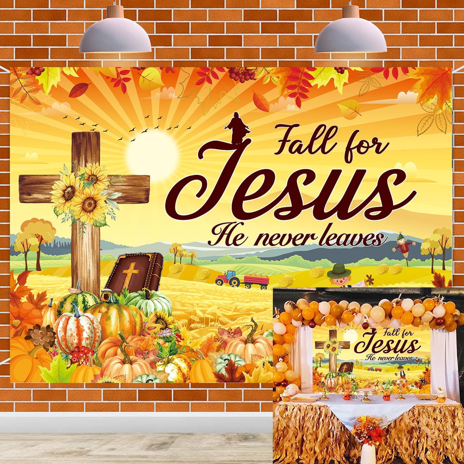 Amazon.com : Fall for Jesus Backdrop Autumn Thanksgiving Party ...