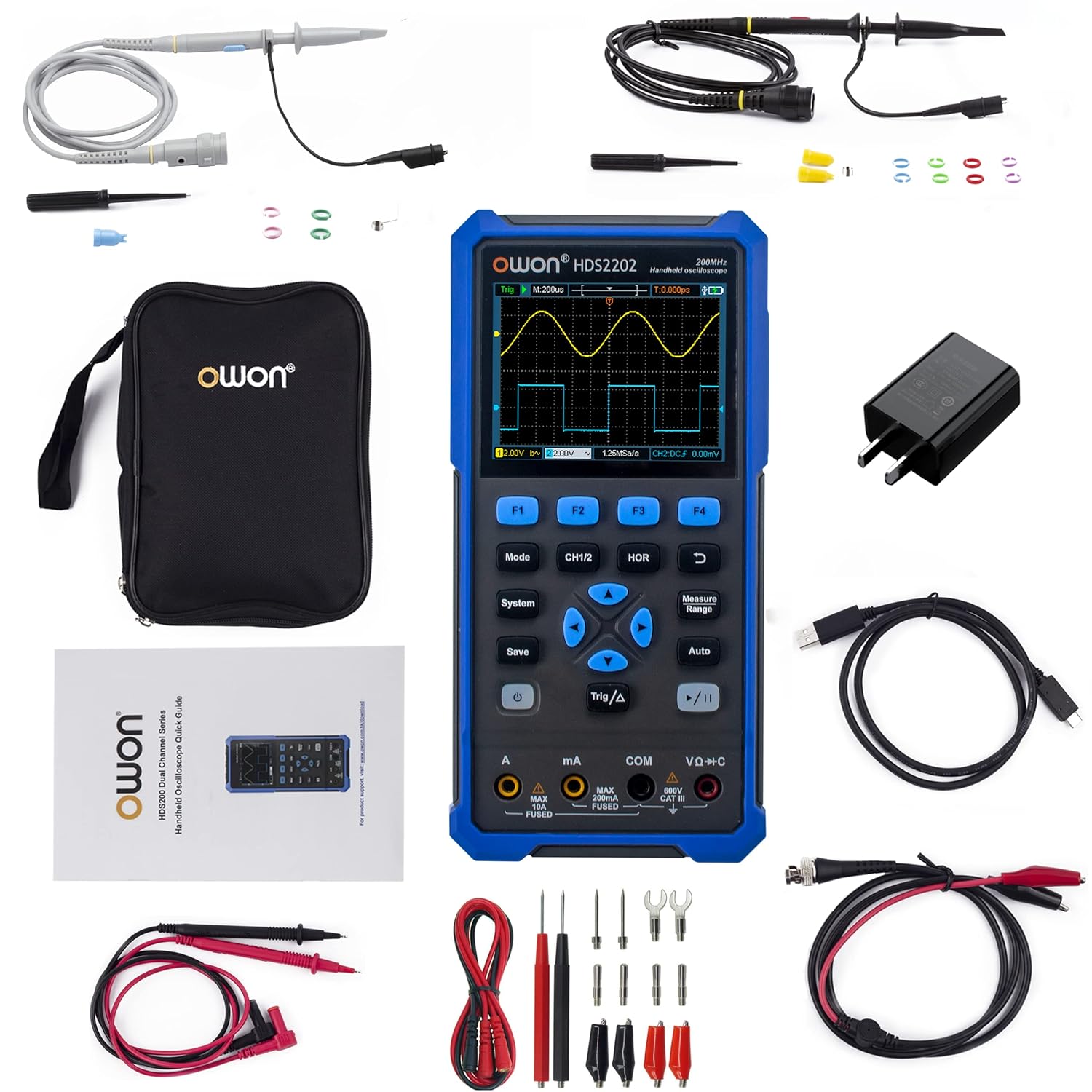 HDS2202 Oscilloscope 2CH Digital Handheld Oscilloscope with 200MHz ...