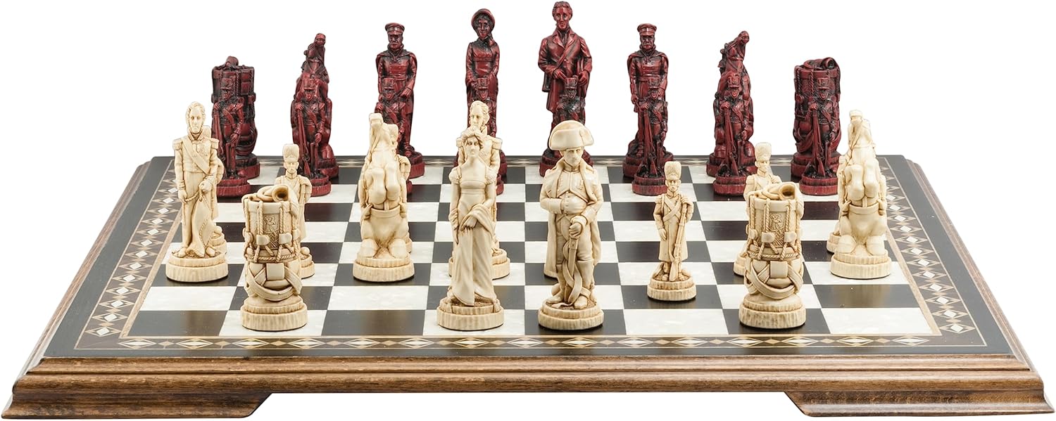 Battle of Waterloo Burgundy and Ivory Chess Piece Set : Amazon.co.uk ...