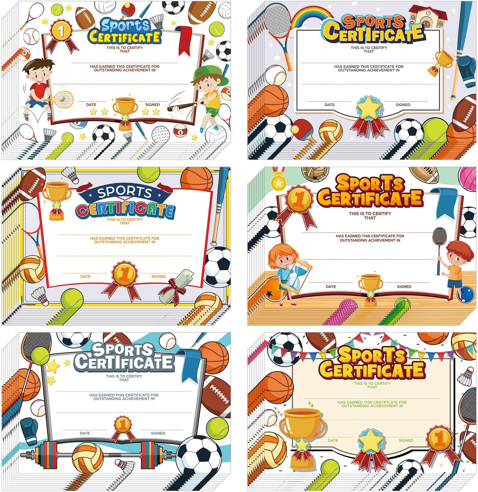 Amazon.com : Weekgrat 60 Pcs Sports Award Certificates for Kids PE ...