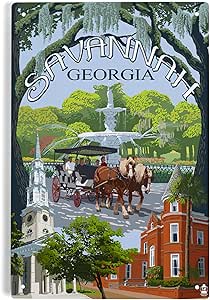 Amazon.com: Lantern Press 6x9 Inch Metal Sign, Savannah, Georgia, Town ...