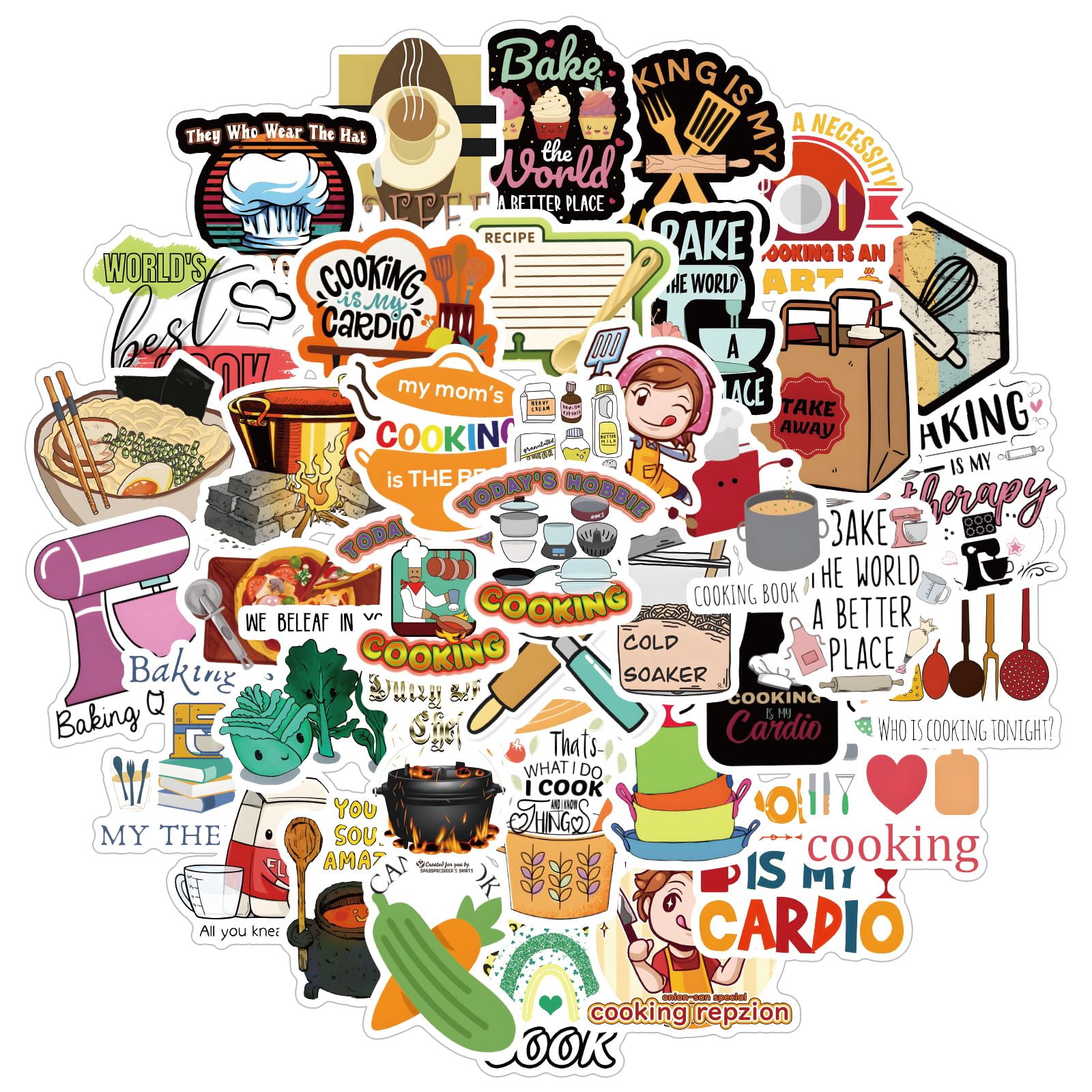 Amazon.com: 61Pcs Cooking Stickers Graffiti Aesthetics Food Waterproof ...