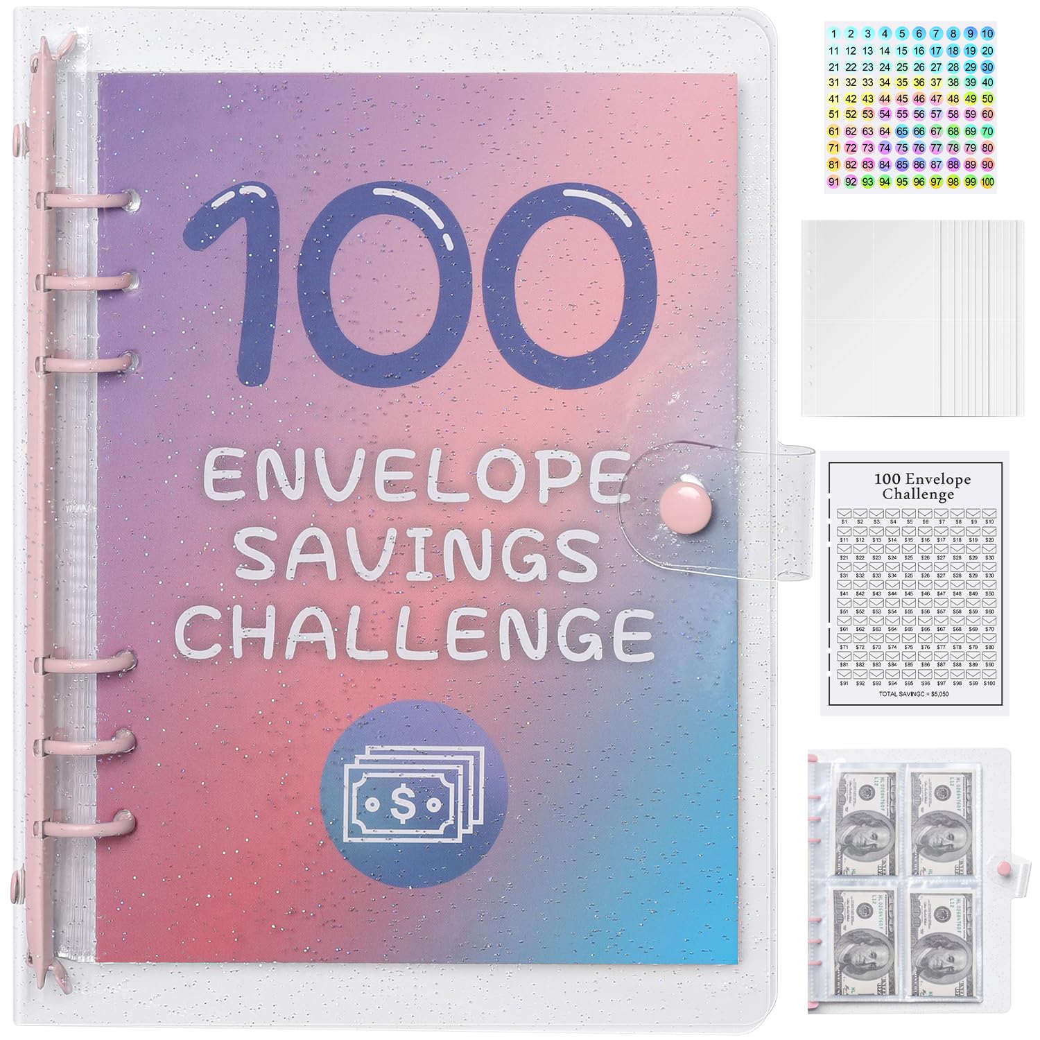 Snapklik.com : 100 Envelope Money Savings Challenge Binder, Expense ...