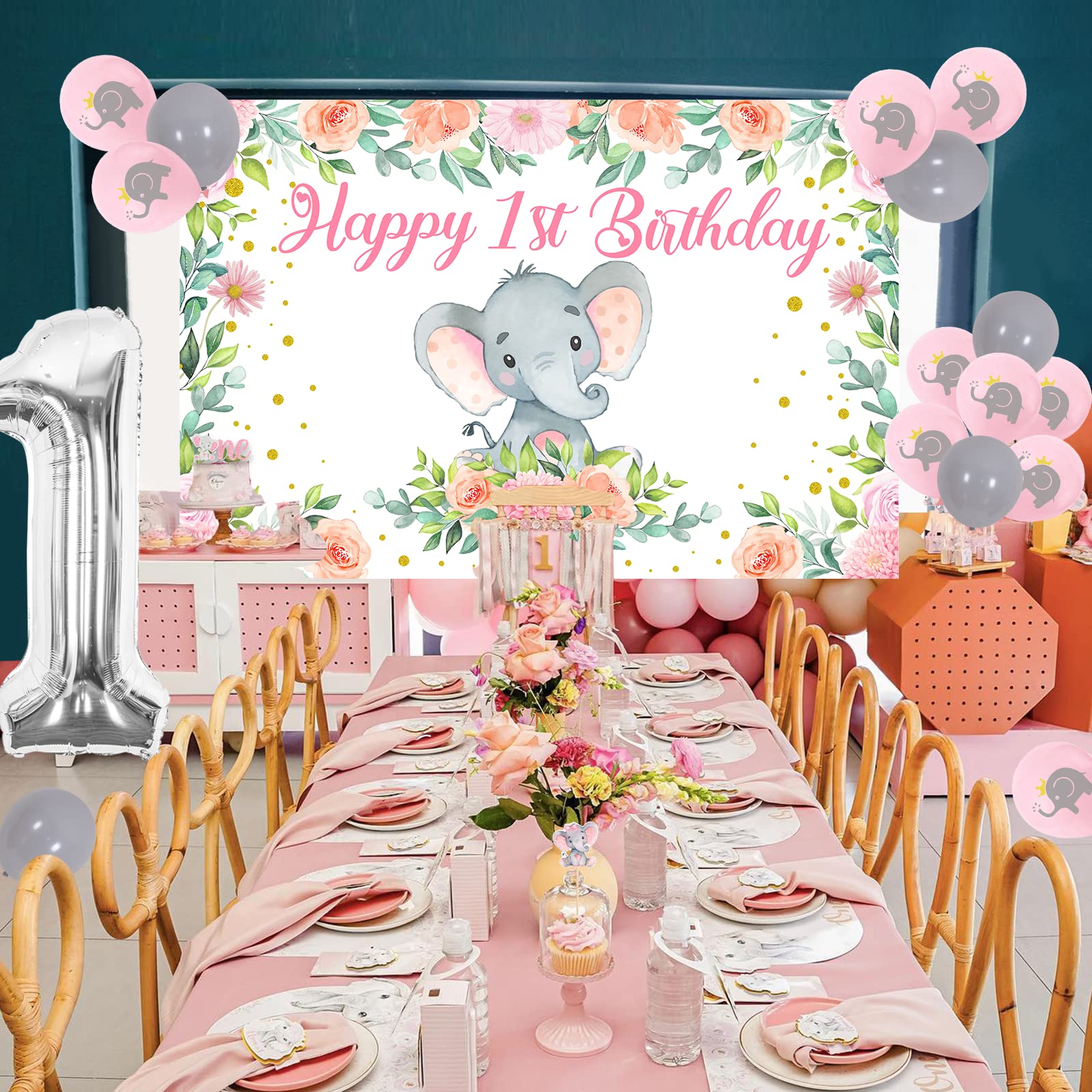 Elephant First Birthday Girl Personalised Girls 1st Birthday Card