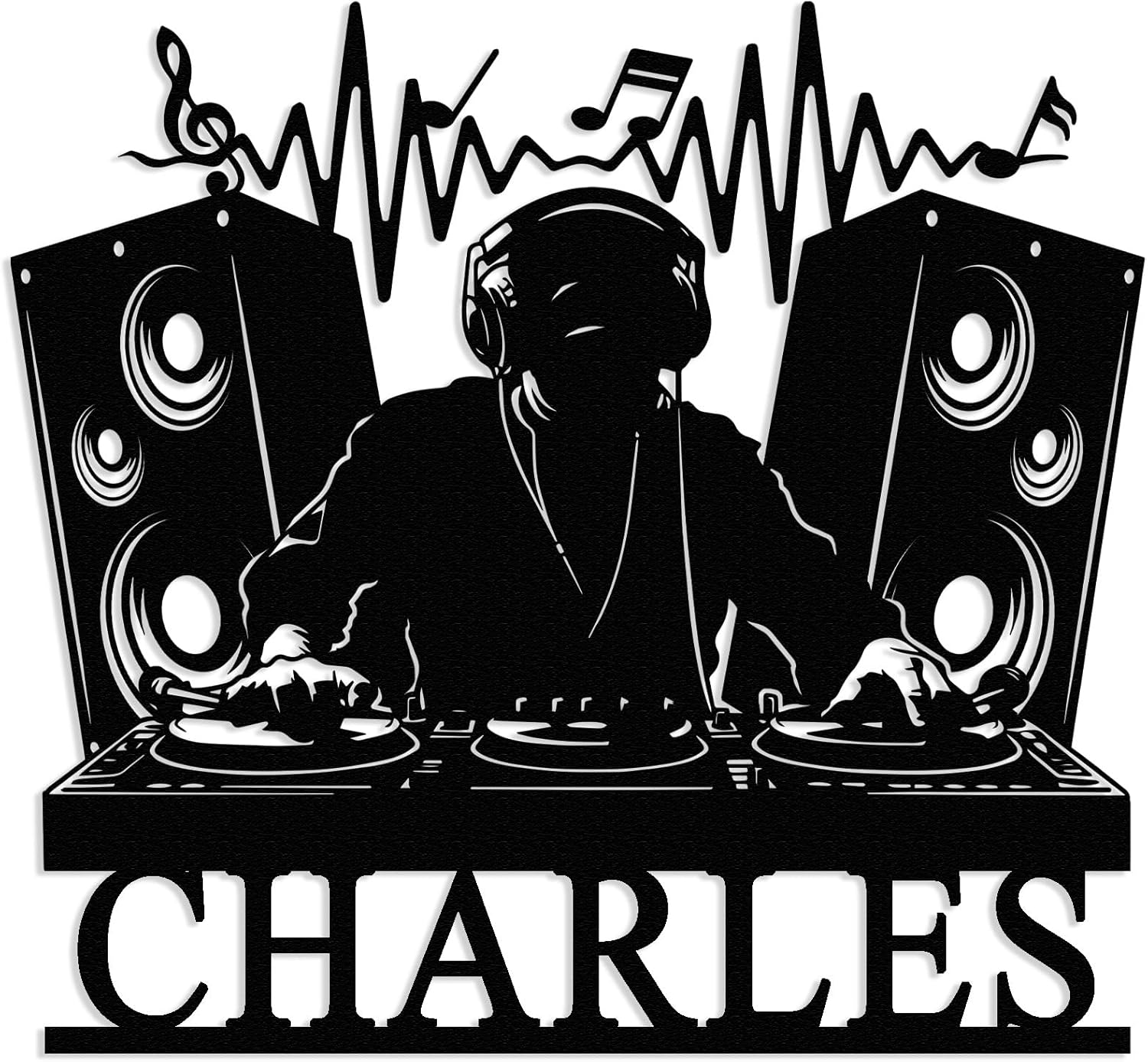 Personalized DJ Metal Wall Art, Custom Turntable & Headphone Name Sign ...