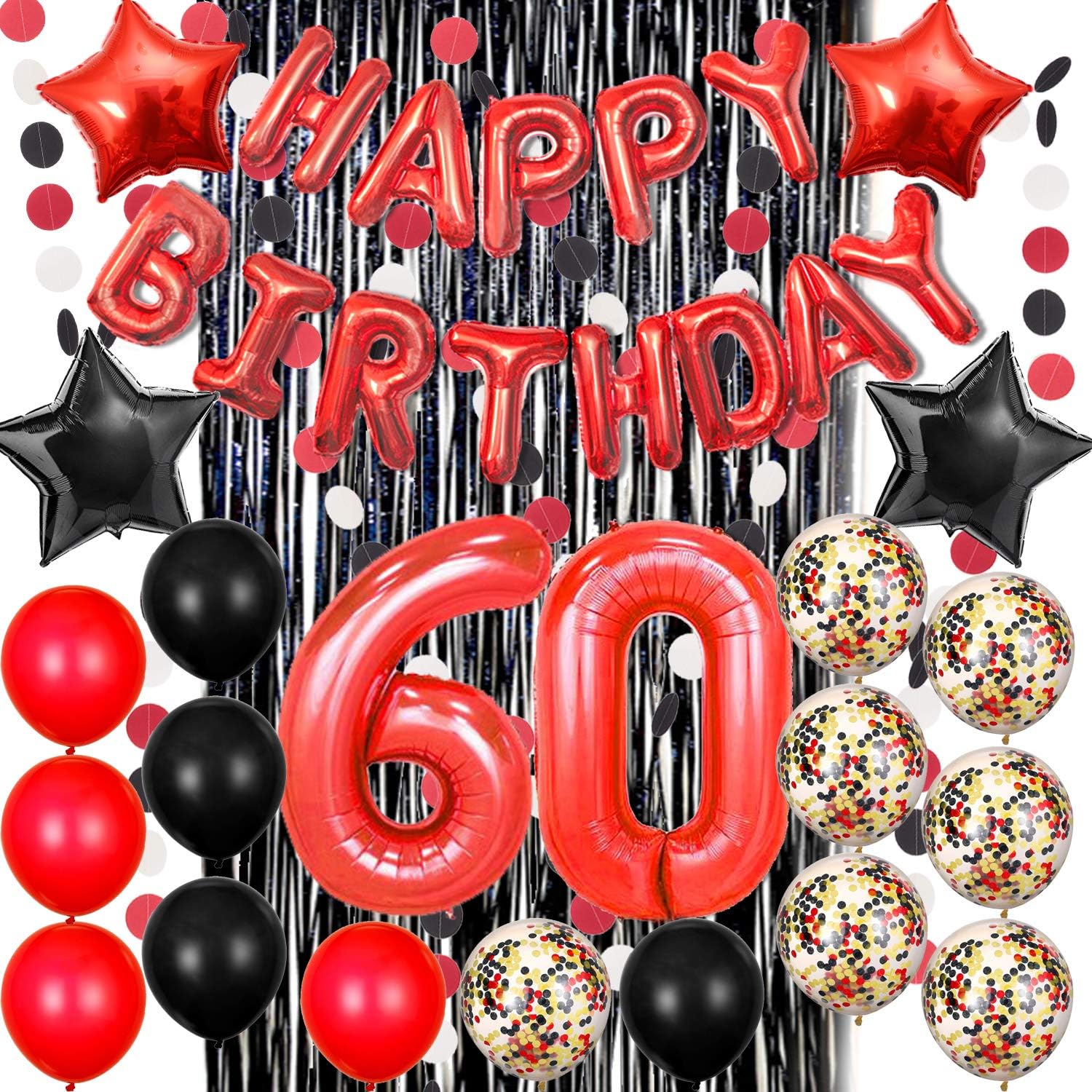 Amazon.com: Haimimall 60th Black and Red Birthday Decorations Birthday ...
