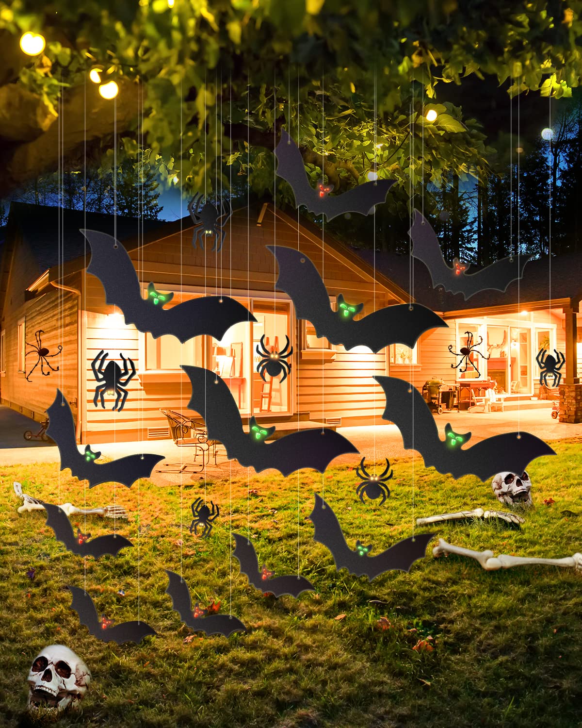 Buy Cipon 18Pcs Halloween Hanging Bats Spider Sticker Decorations ...