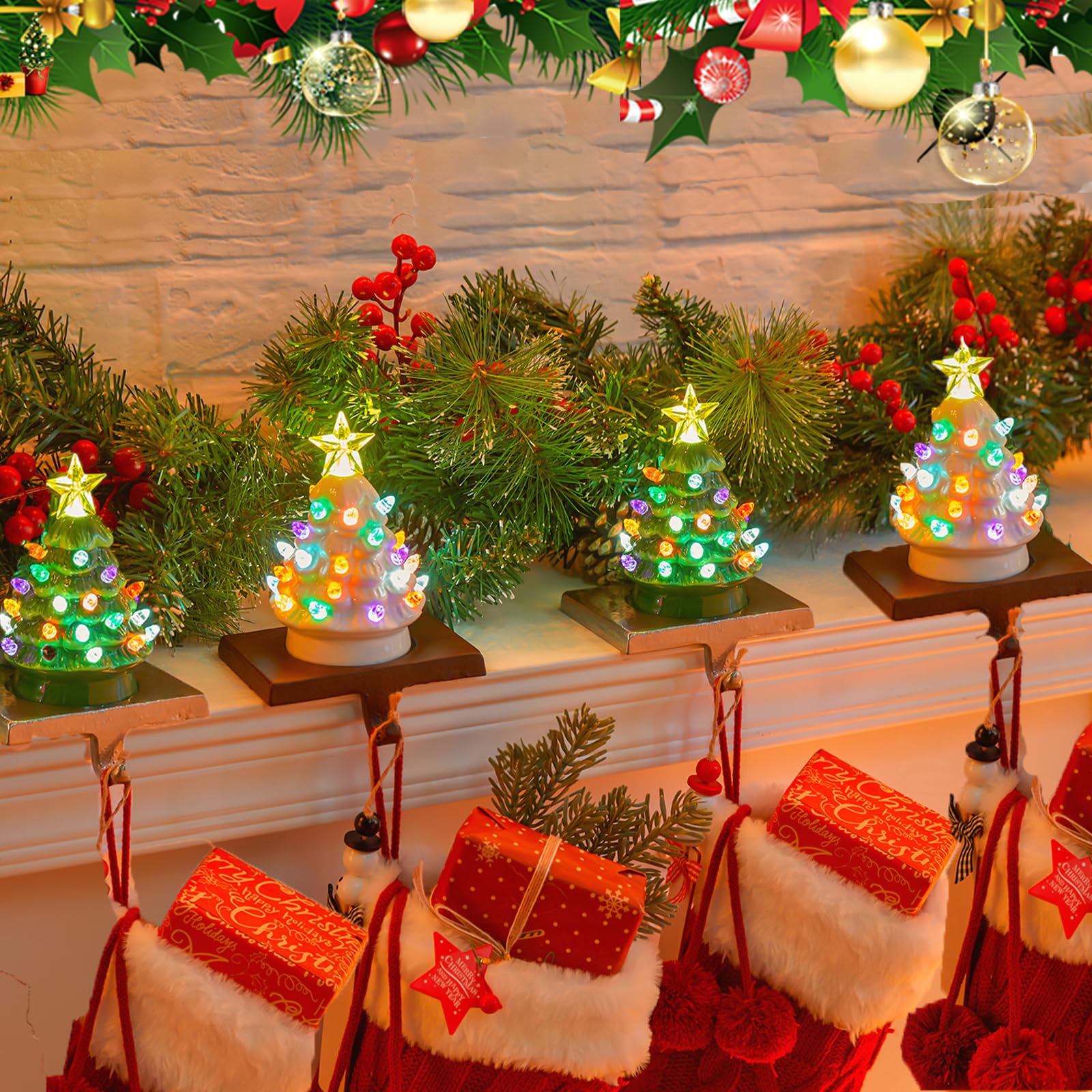 Amazon.com: Uenough Christmas Ceramic Tree Stocking Holders with LED ...