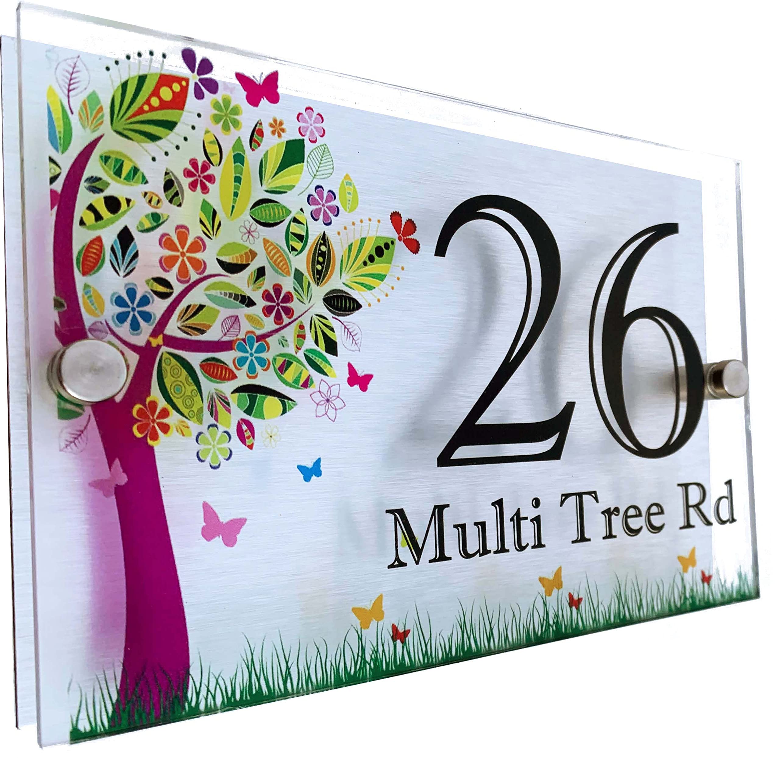 Modern acrylic house sign, MULTI COLOUR TREE house sign design : Amazon ...