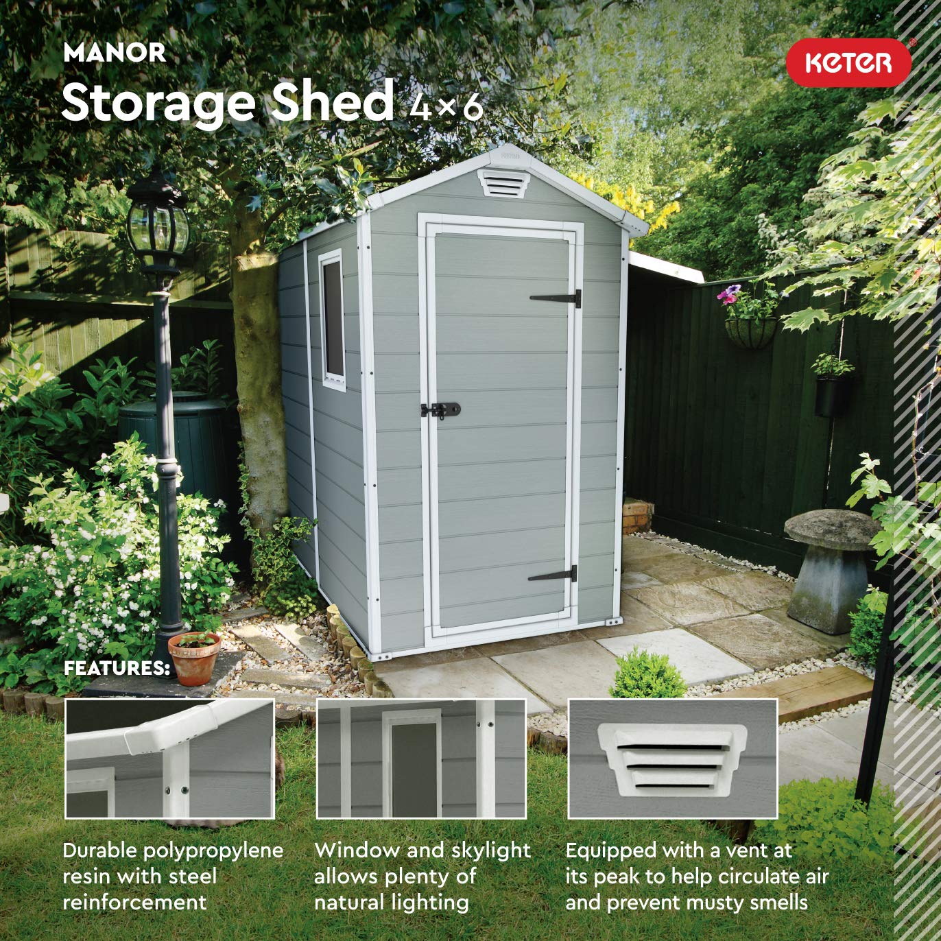 KETER Manor 4x6 Resin Outdoor Storage Shed Kit Perfect To Store Patio