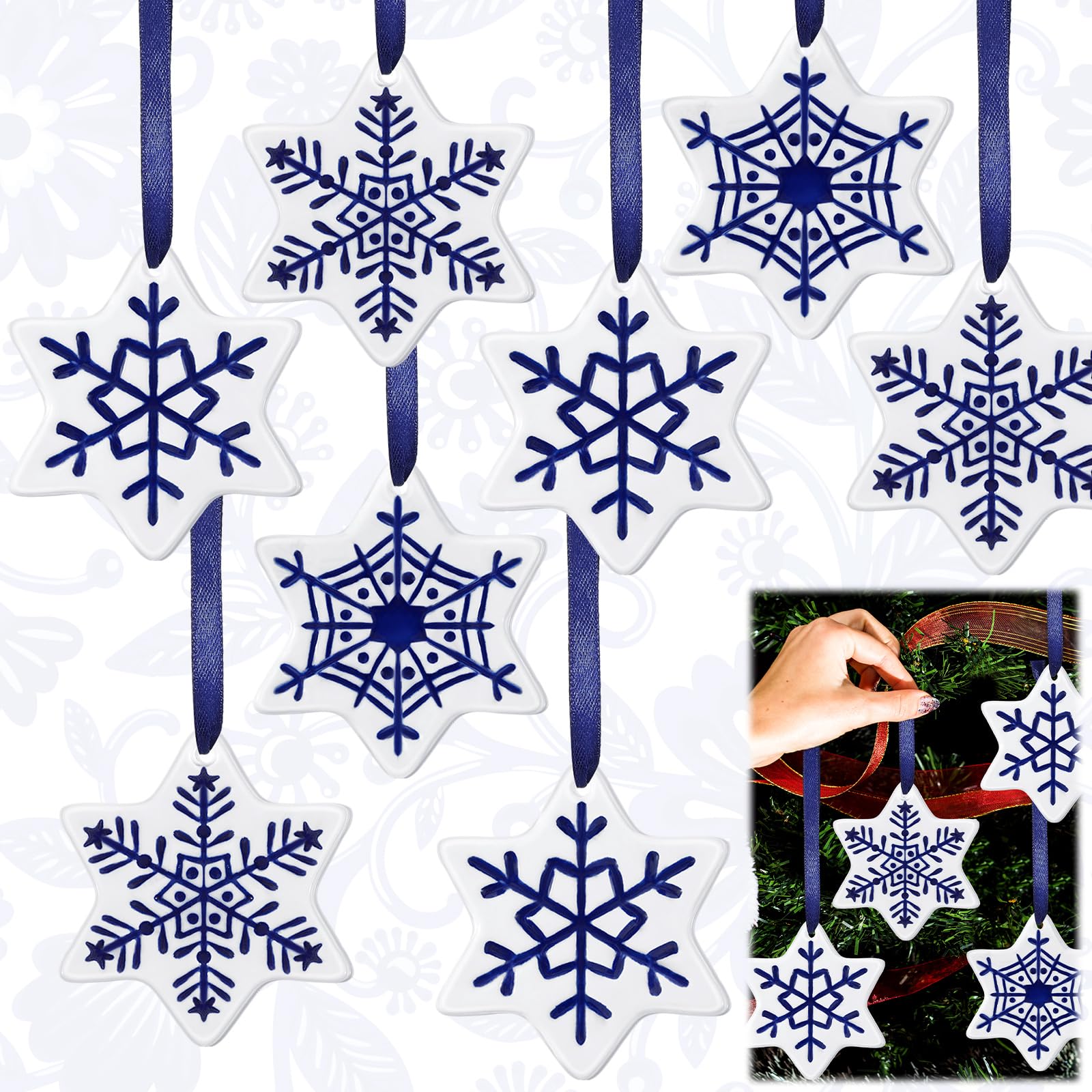 Amazon.com: Vercraft 15 Pcs Christmas Porcelain Snowflake Ornaments ...