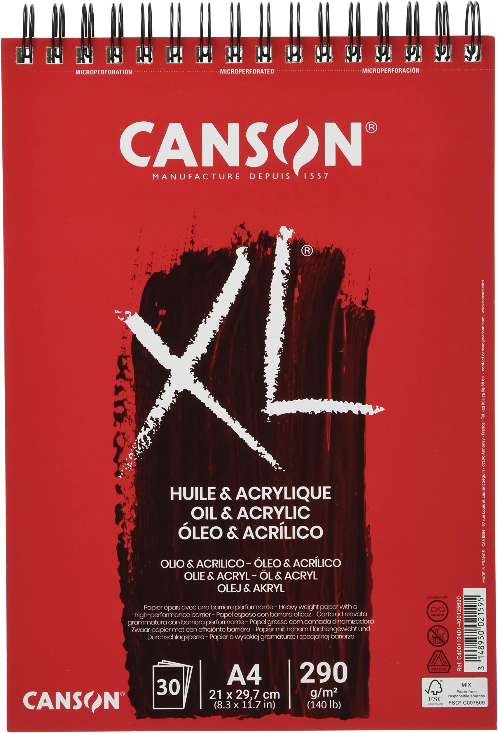CANSON XL Oil & Acrylic 290gsm A4 Paper, Heavyweight, Spiral Pad Short ...