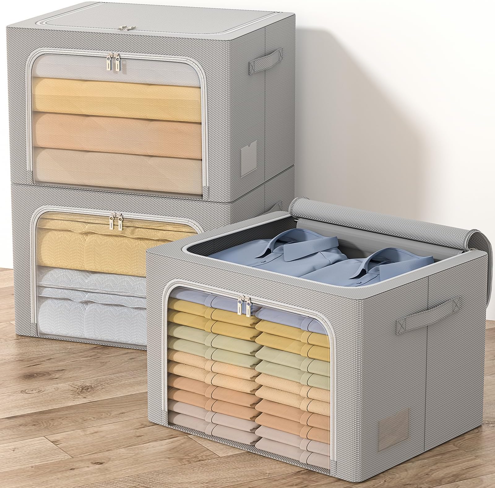 Budding Joy Pack of 4 90 L Storage Bags, Storage Boxes with Lid, Large ...