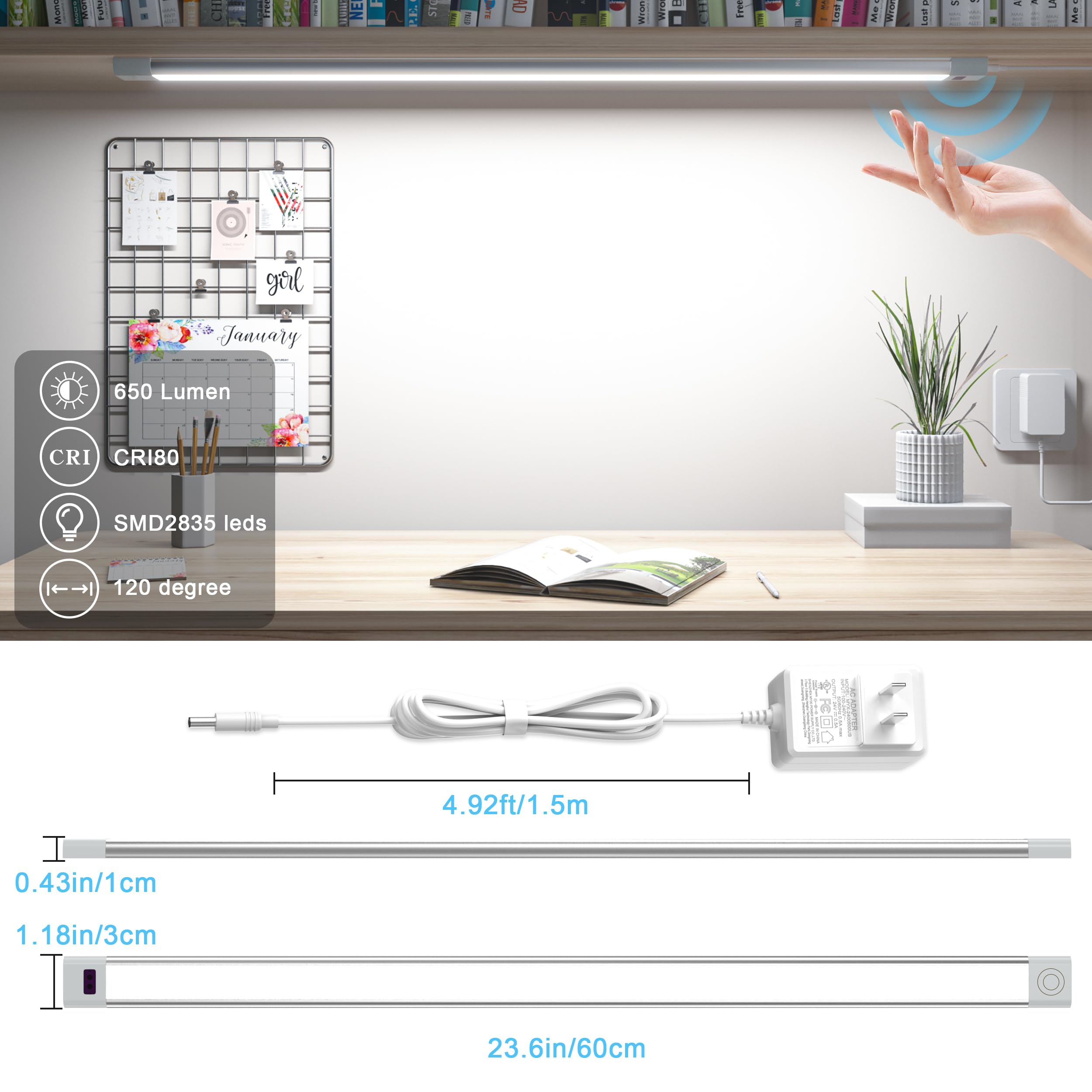 Hensam Hand Wave Activated Under Cabinet Light, Cool Warm White ...