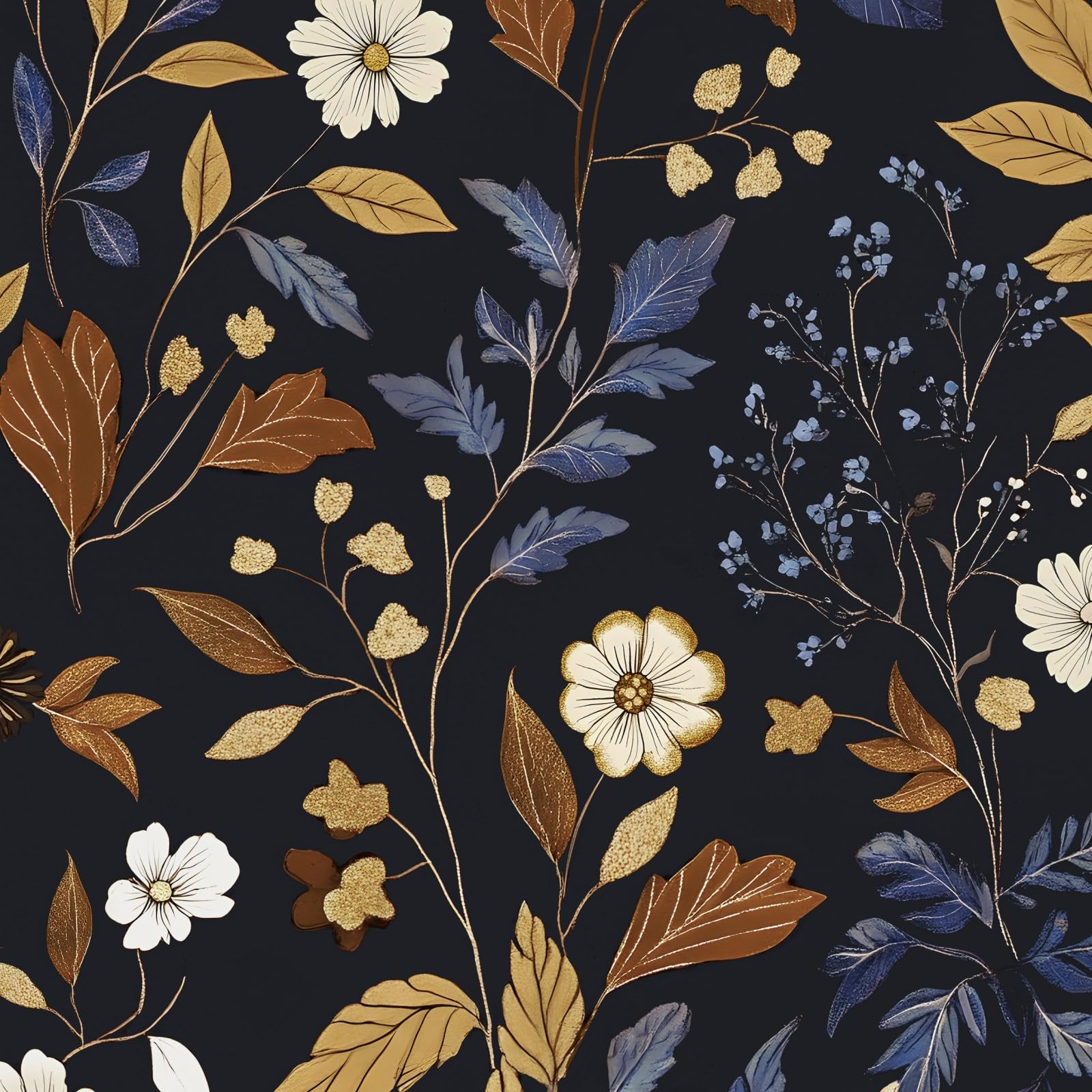 BOKEBEVE Black Gold Blue Peel and Stick Wallpaper Vintage Leaf Contact ...