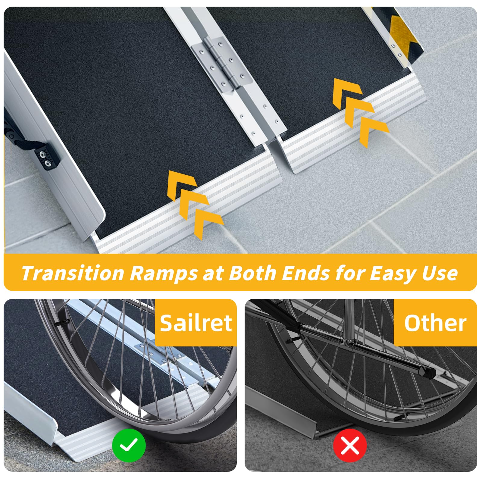 Snapklik.com : 4FT Portable Wheelchair Ramp, Non-Slip Aluminum Folding ...