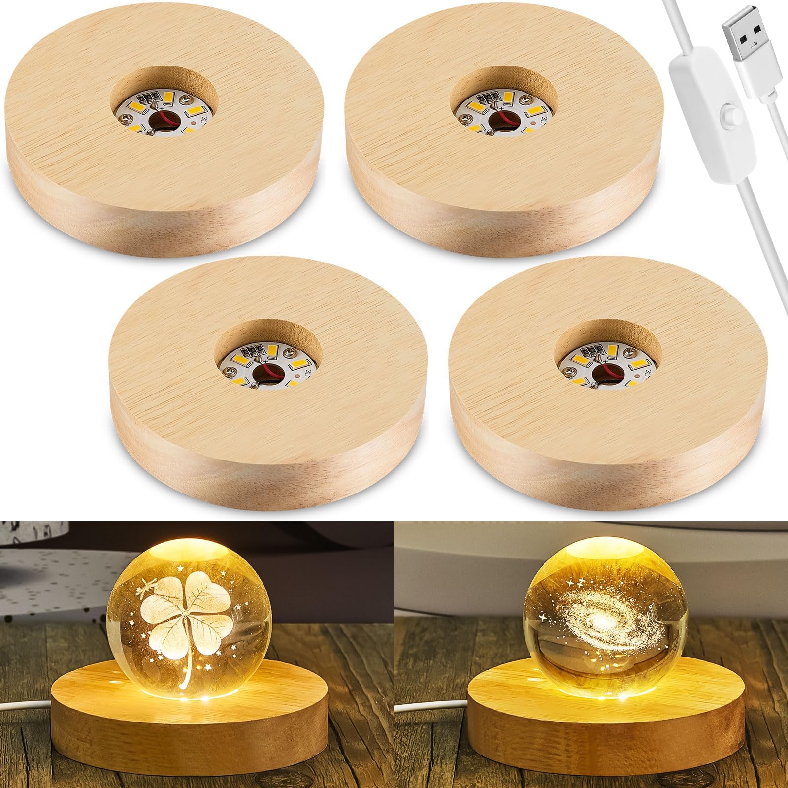 Amazon.com: LET'S RESIN LED Lights Display Base 2PCS Wooden Lighted ...
