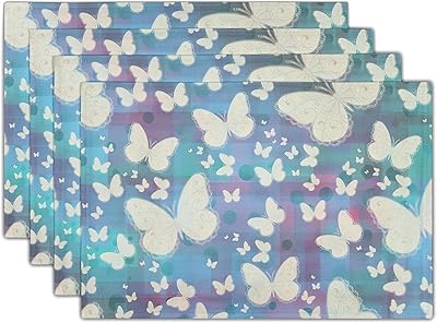 Amazon.com: Blue Butterfly White Flowers Place Mat Charming Season ...