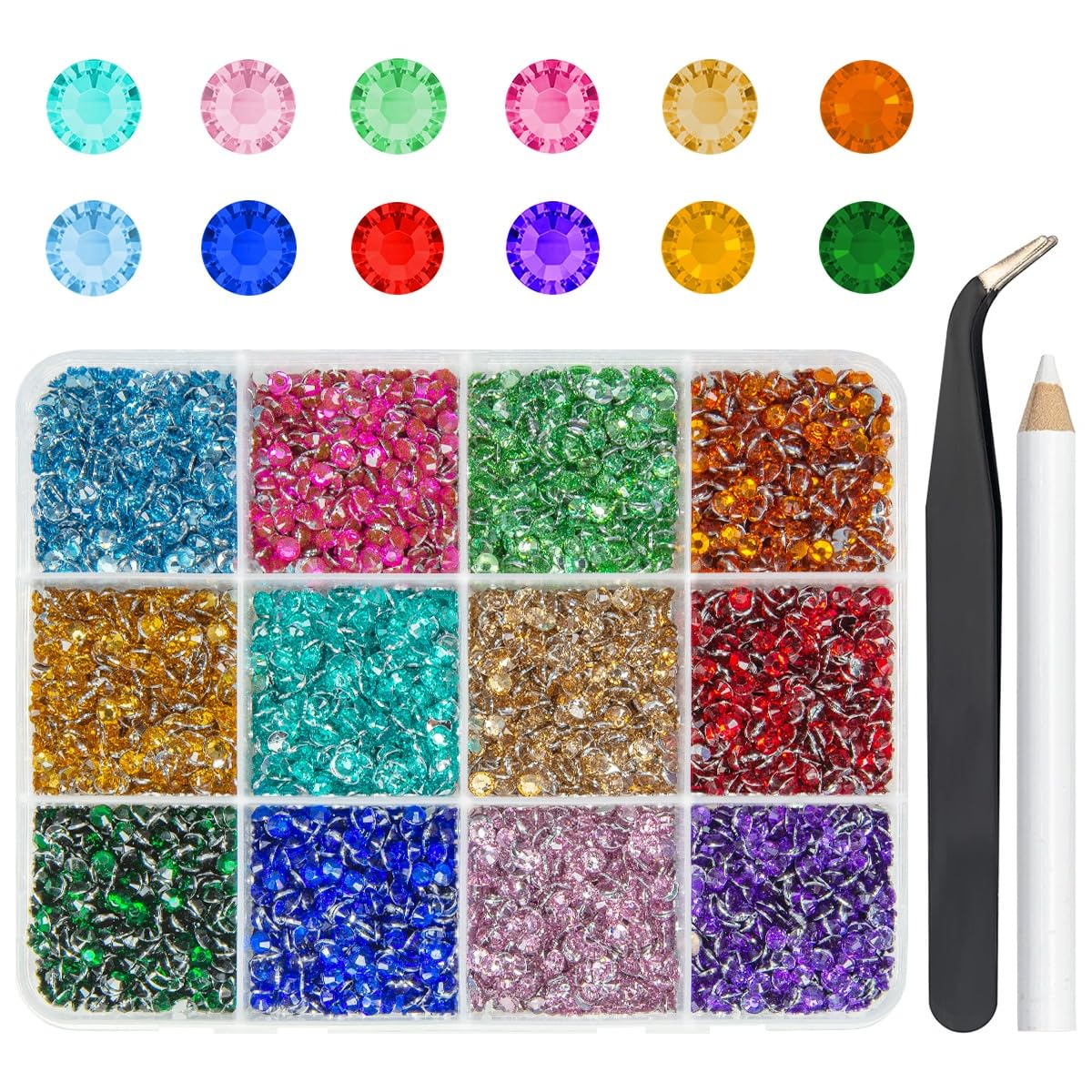 Amazon.com: qiipii 12 Color Resin Crystal Rhinestones for Crafting 3mm ...