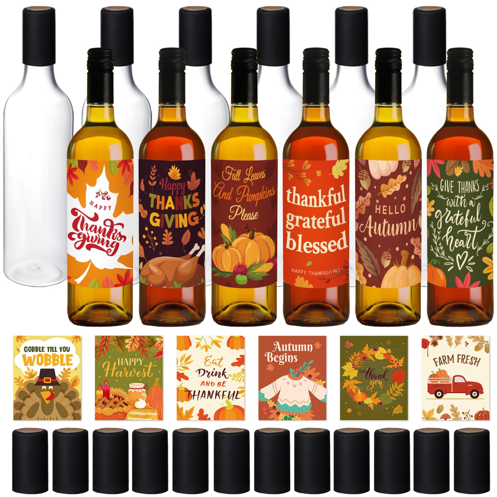 Amazon.com: Maxcheck 12 Sets 25 oz Thanksgiving Plastic Wine Bottles ...