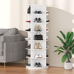 7 Tier Rotating Shoe Rack Tower, Revolving 360 Shoe Rack Storage Round ...
