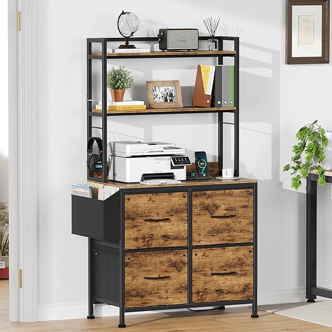 Amazon.com: DSAFGGY File Cabinet with Charging Station and 4 Fabric ...