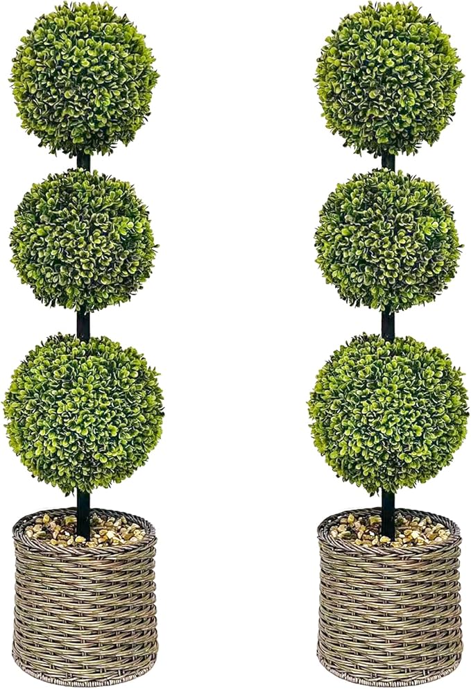 Amazon.com - ChrisXiao 3ft Artificial Triple Ball Boxwood Topiary Tree ...