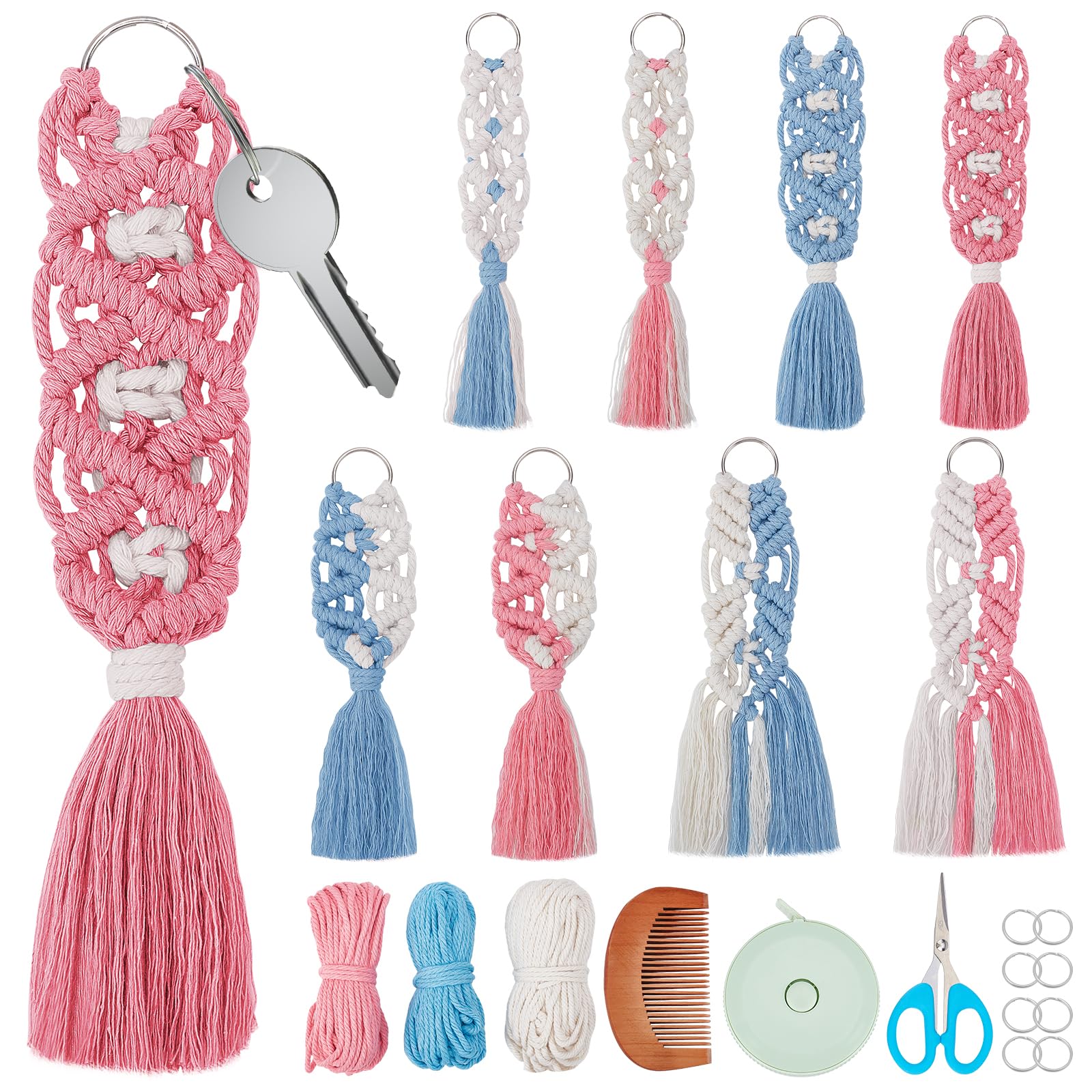 Amazon.com: ACRNIGHEET 8 Set Macrame Keychain Kit Two Color Mix Boho ...