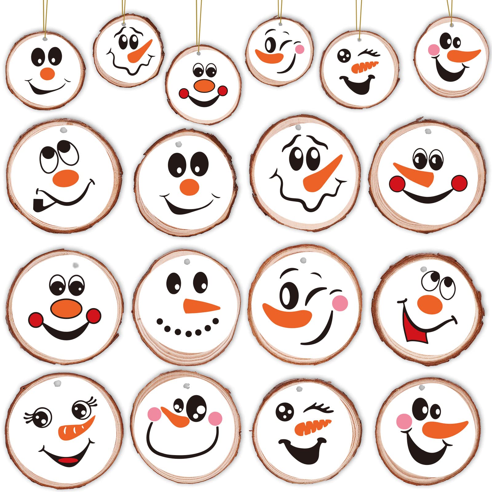 Amazon.com: Whaline 12Pcs Christmas Snow Face Wooden Hanging Ornaments ...