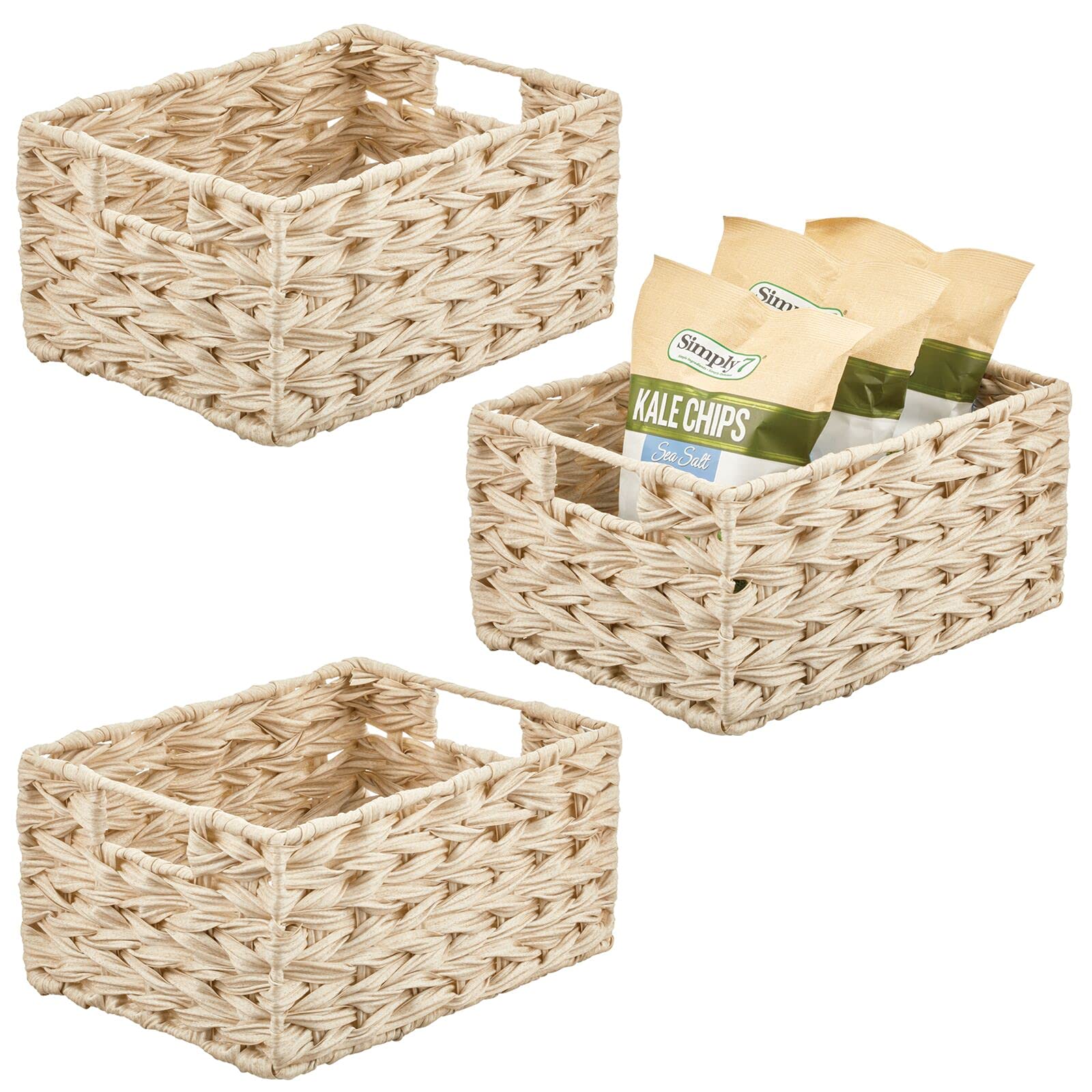 mDesign Woven Farmhouse Kitchen Pantry Food Storage Organizer Basket ...