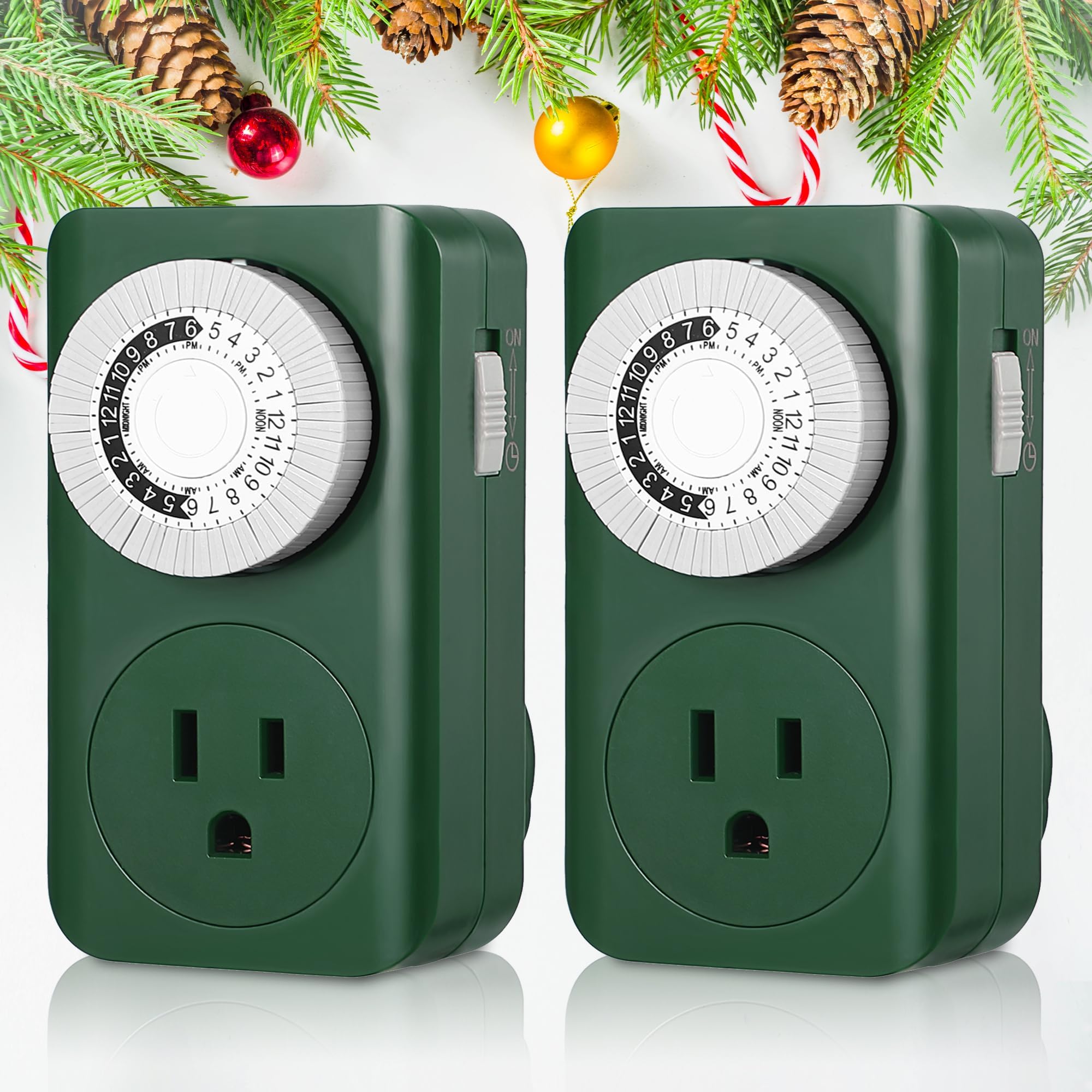 Dreyoo 2 Pack Mechanical Outlet Timer Indoor, 24 Hour Christmas Light ...