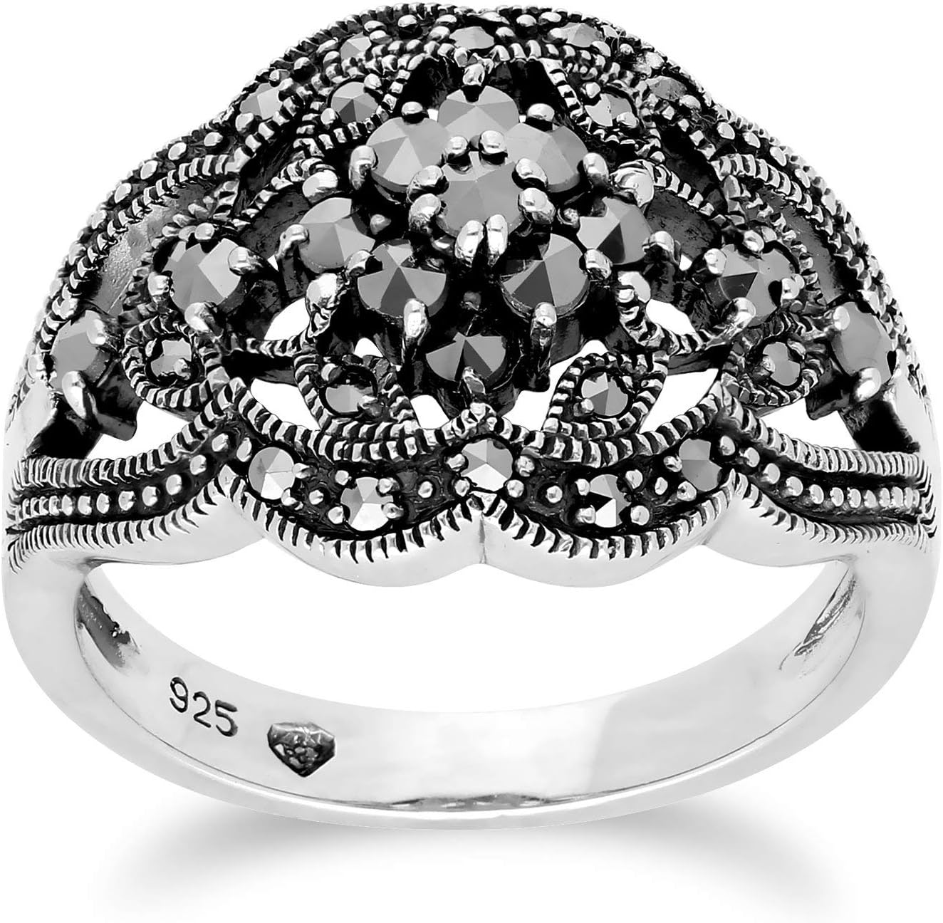 Amazon.com: Gemondo Marcasite Ring, Sterling Silver Marcasite Cluster ...
