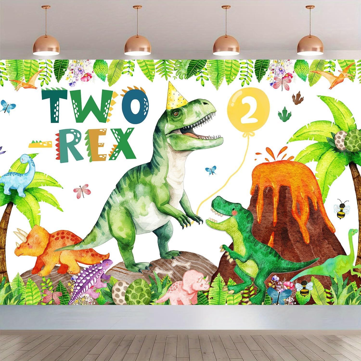 Amazon.com: Two Rex Birthday Backdrop Banner for Boys Dinosaur 2nd Bday ...