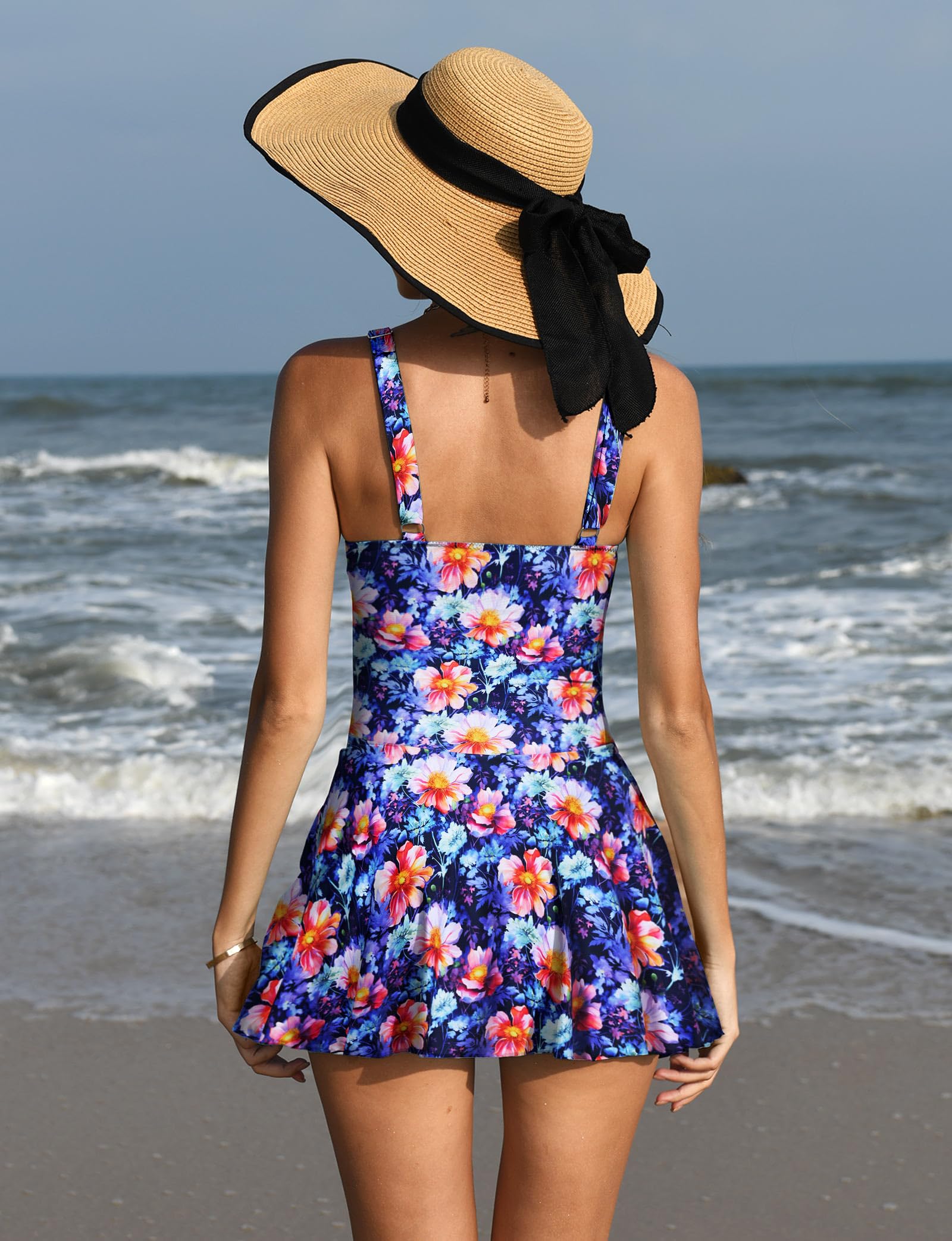 Snapklik.com : Modest Blue Floral Swimsuit For Women 2025 Swim Suit ...