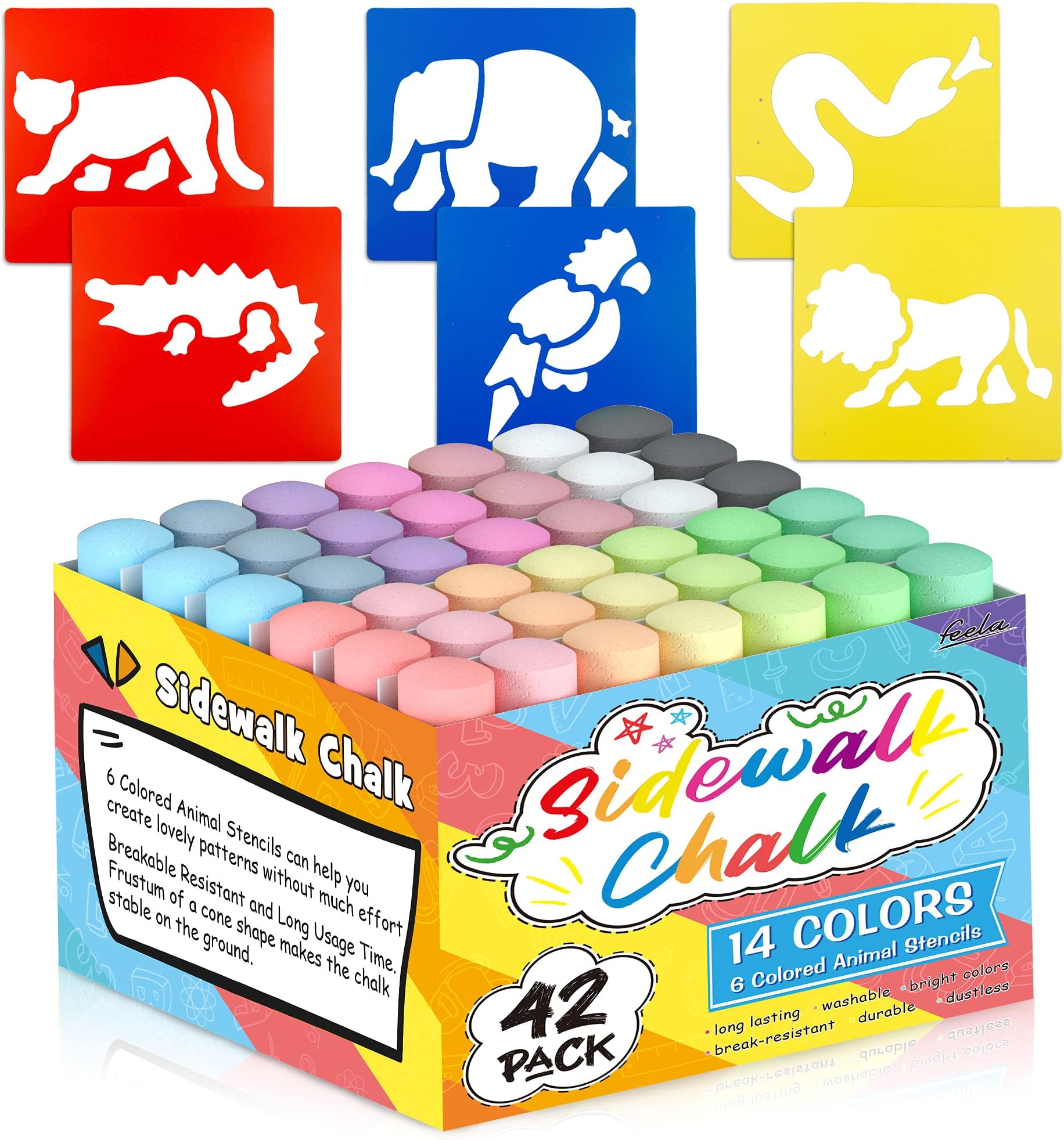 24 Coloured Chunky Chalks, Giant, Pavement, Washable, Fun for Children ...