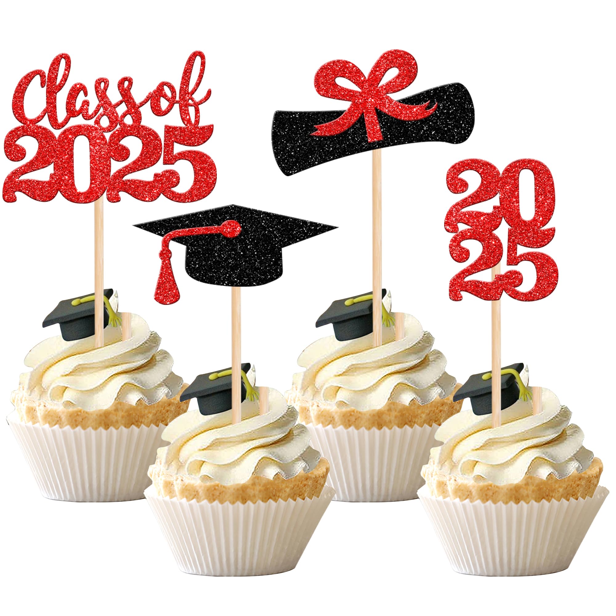 2025 Graduation Cupcake Toppers 36 PCS Class Of - Blue Silver Glitter ...