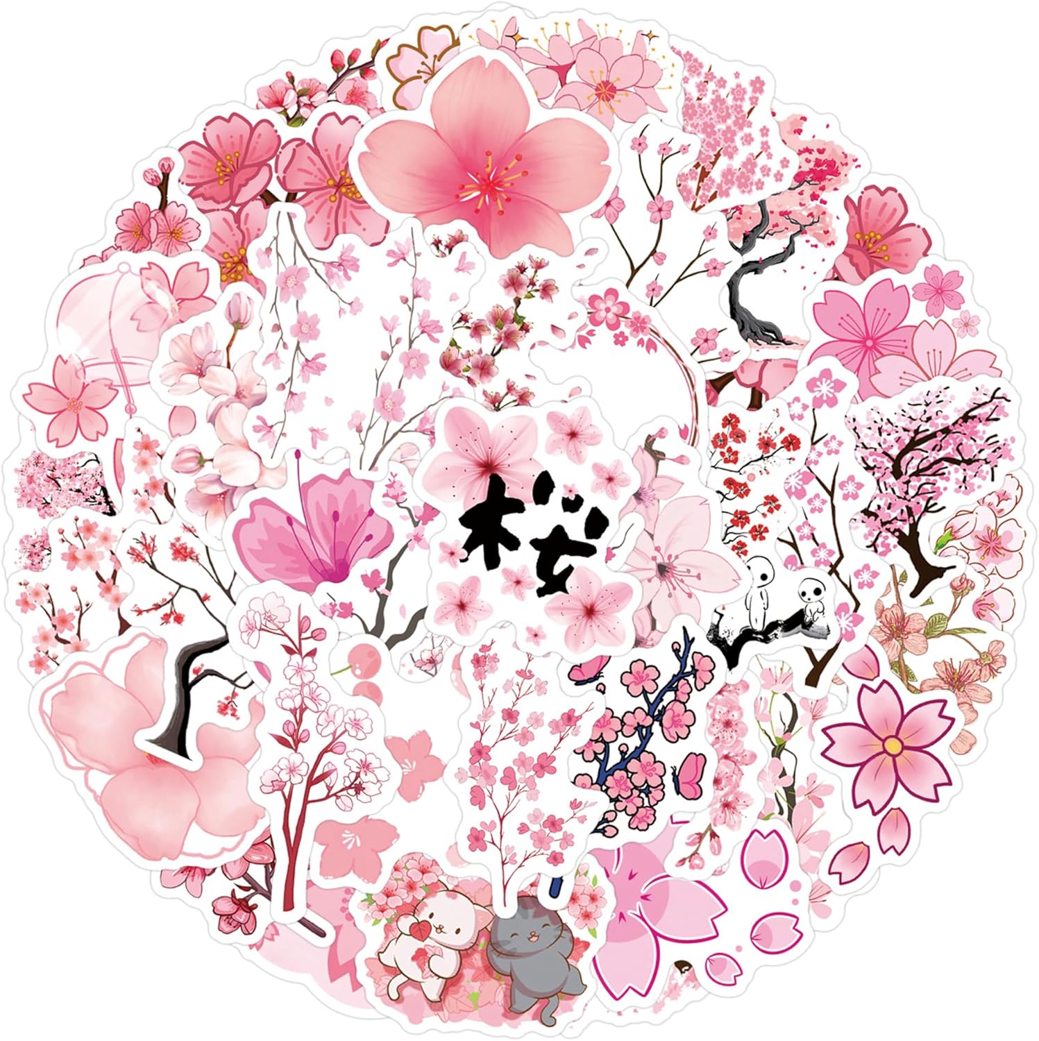 Amazon.com: MUYINGZHUO Sakura Stickers, 50PCs Pack, Cherry Blossom ...