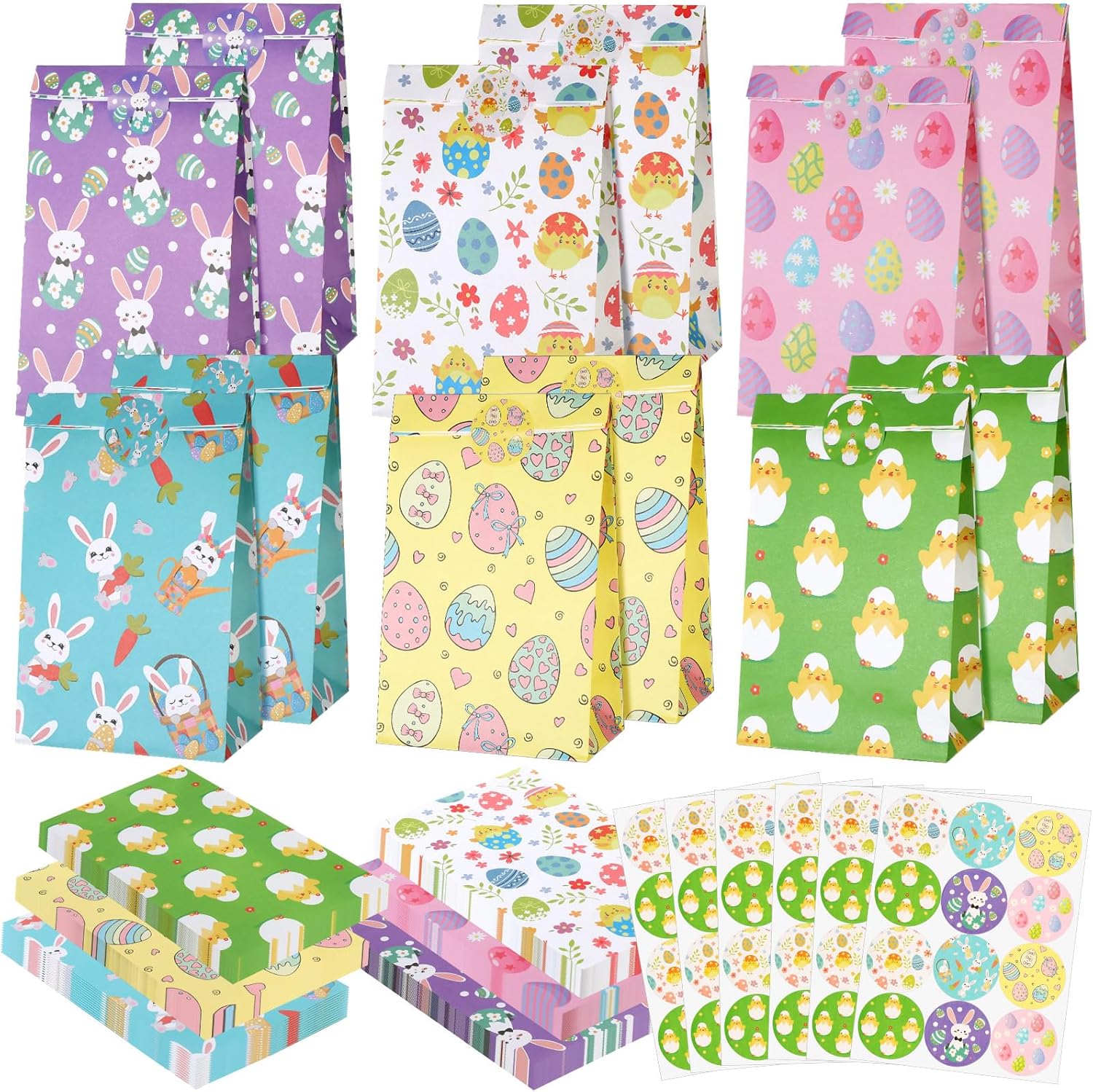 Amazon.com: Noveread 120 Pcs Easter Treat Bags with Stickers Easter ...