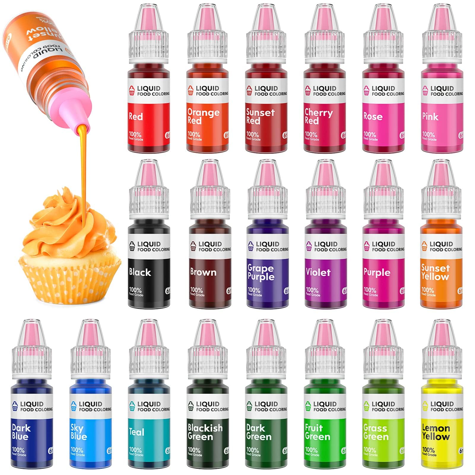 20 Colors Food Coloring Liquid Set - Jelife Liquid Food Colouring ...