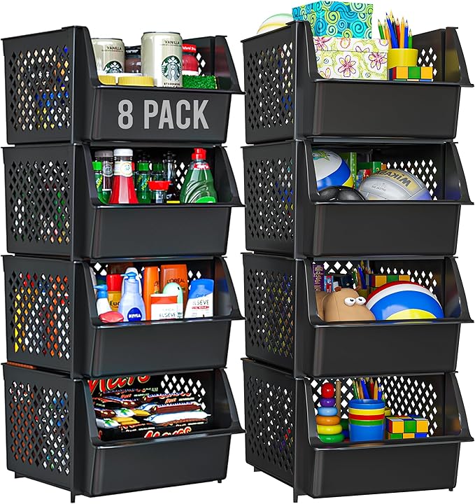 Amazon.com - TidyFriend Plastic Stackable Storage Bins for Pantry - 8 ...