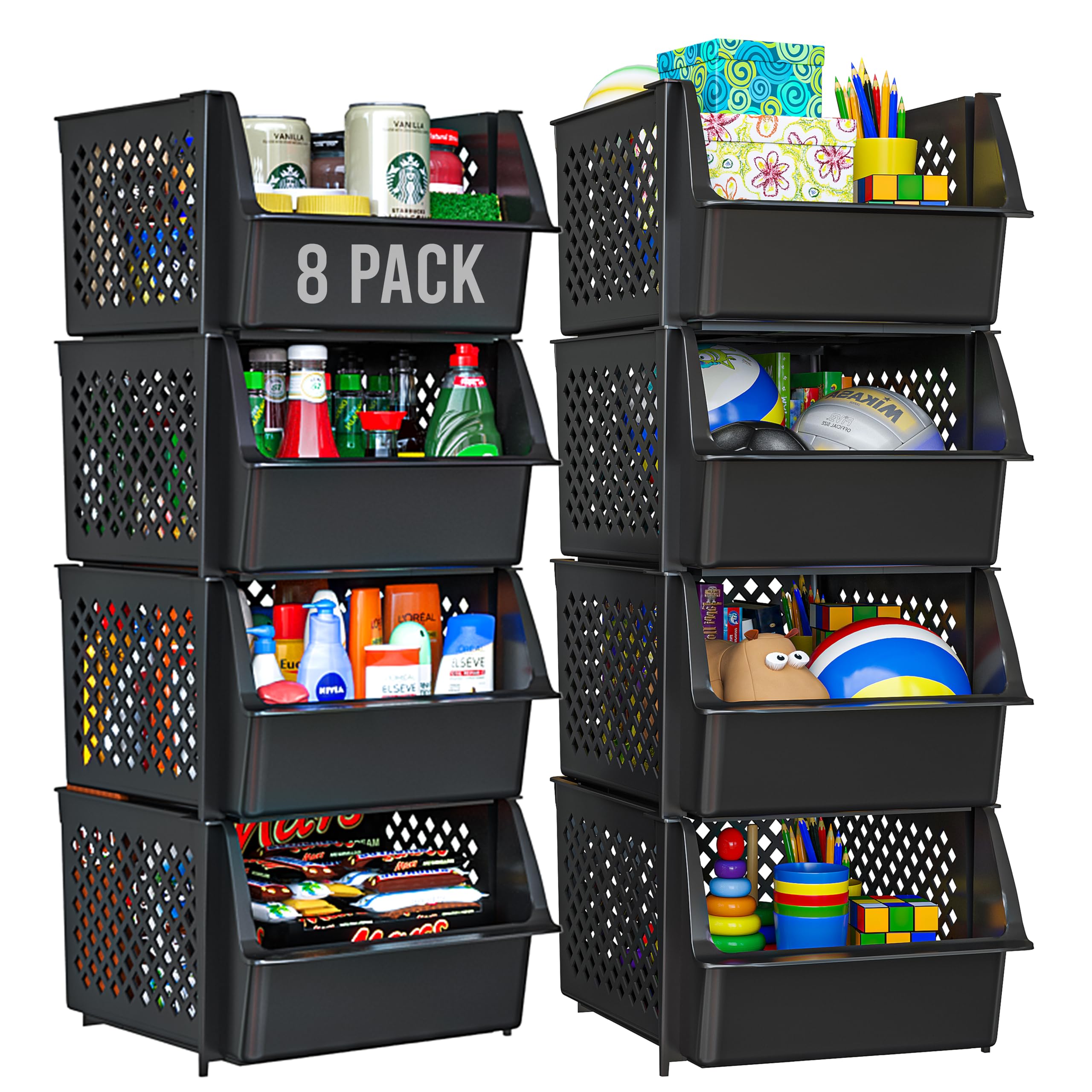 Amazon.com - Skywin Plastic Stackable Storage Bins for Pantry ...