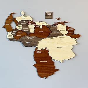 Amazon.com: Colorfull Worlds New Multilayered Wooden 3D Venezuela Map ...