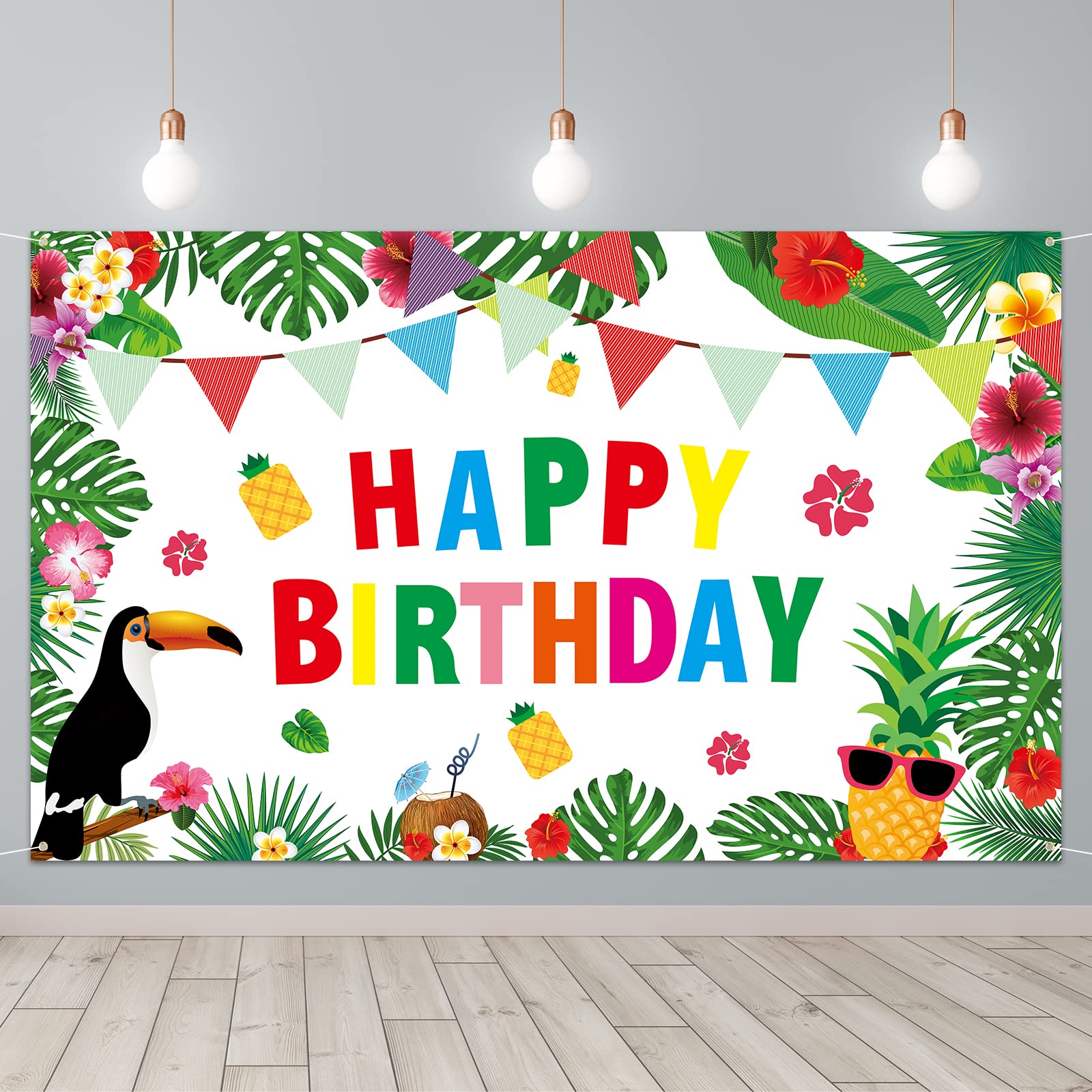 Buy KEYIDO® Tropical Happy Birthday Party Backdrop 185 cm x 110cm Large ...