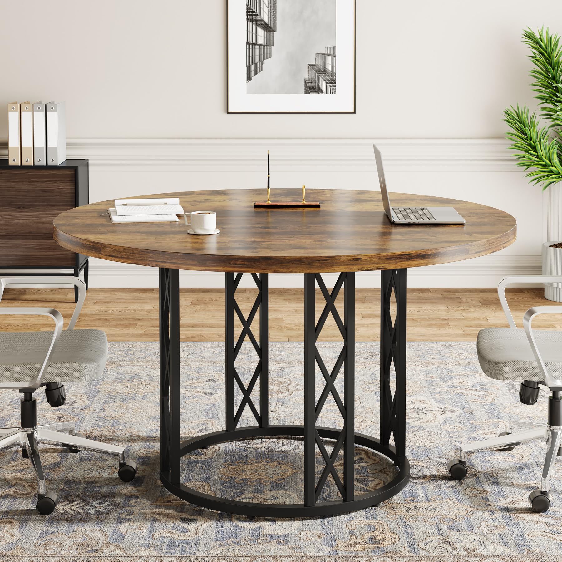 Amazon.com: Tribesigns 47" Round Conference Table, Round Business ...