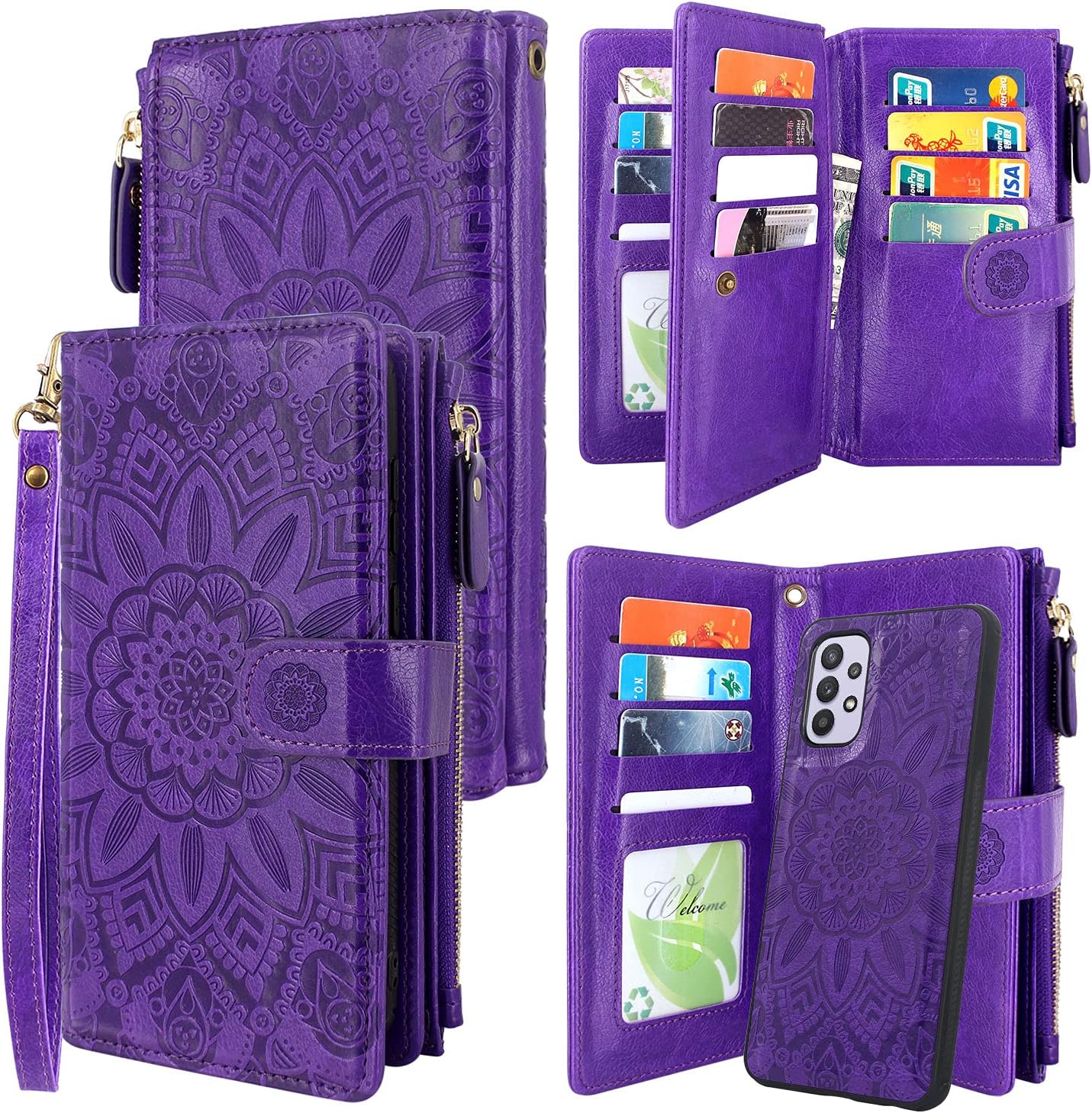 Amazon.com: Harryshell Detachable Magnetic Zipper Wallet Leather Case with Cash Coin Pocket 12 ...
