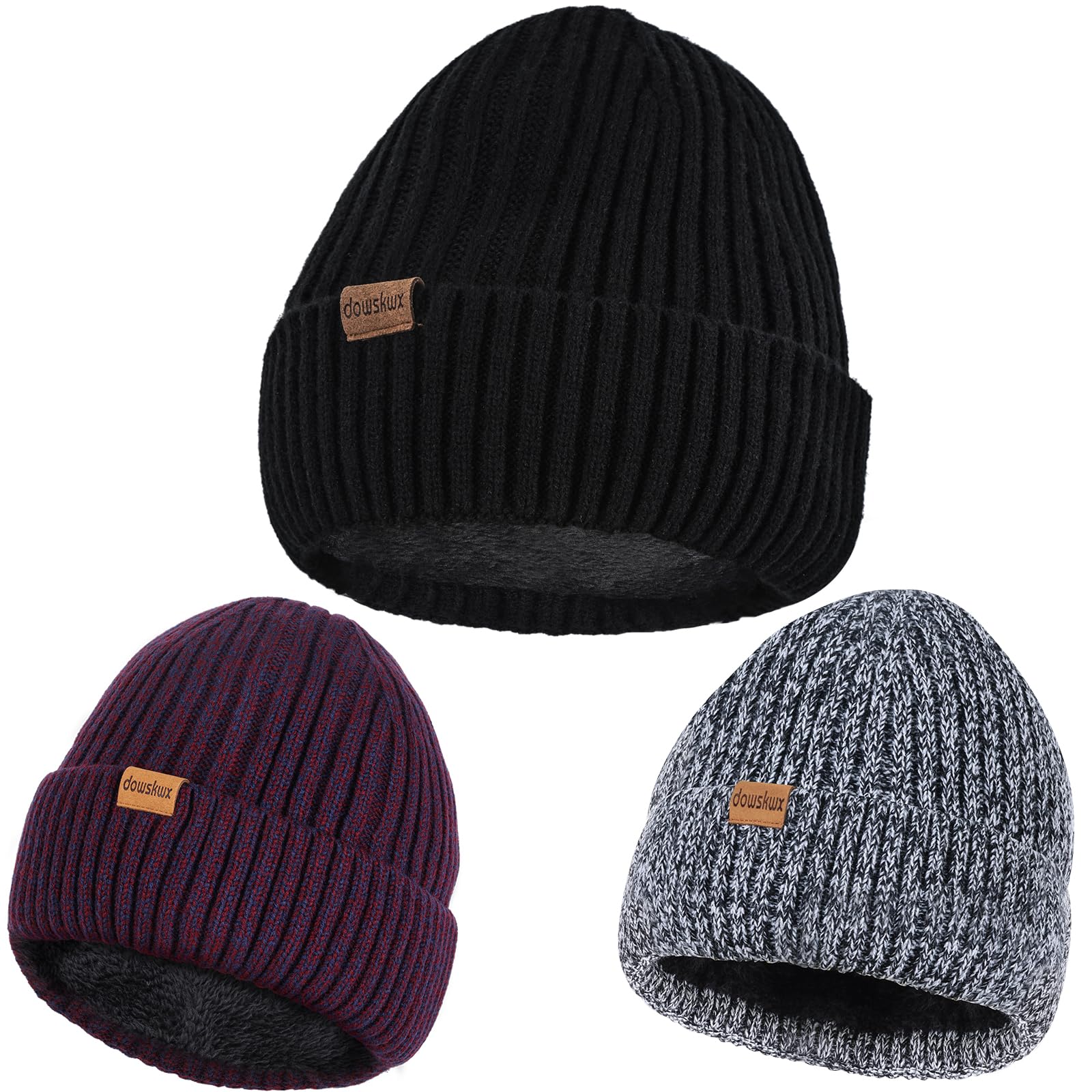 dowskwx 3 Pack Winter Hats Beanies Toque for Men Women, Warm Fleece ...