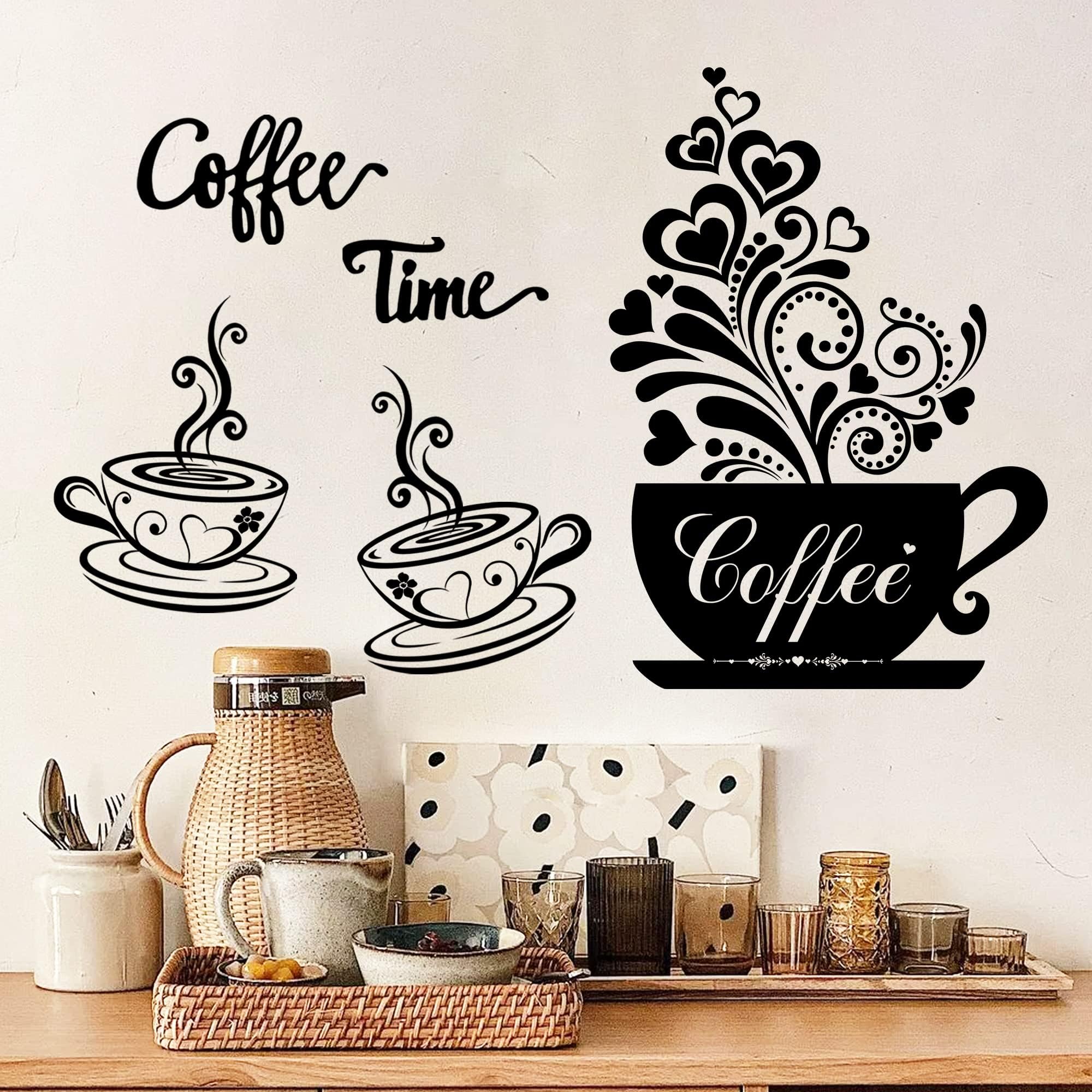Amazon.com: 4PCS Coffee Bar Wall Decor Coffee Cup Wall Sticker, Two ...